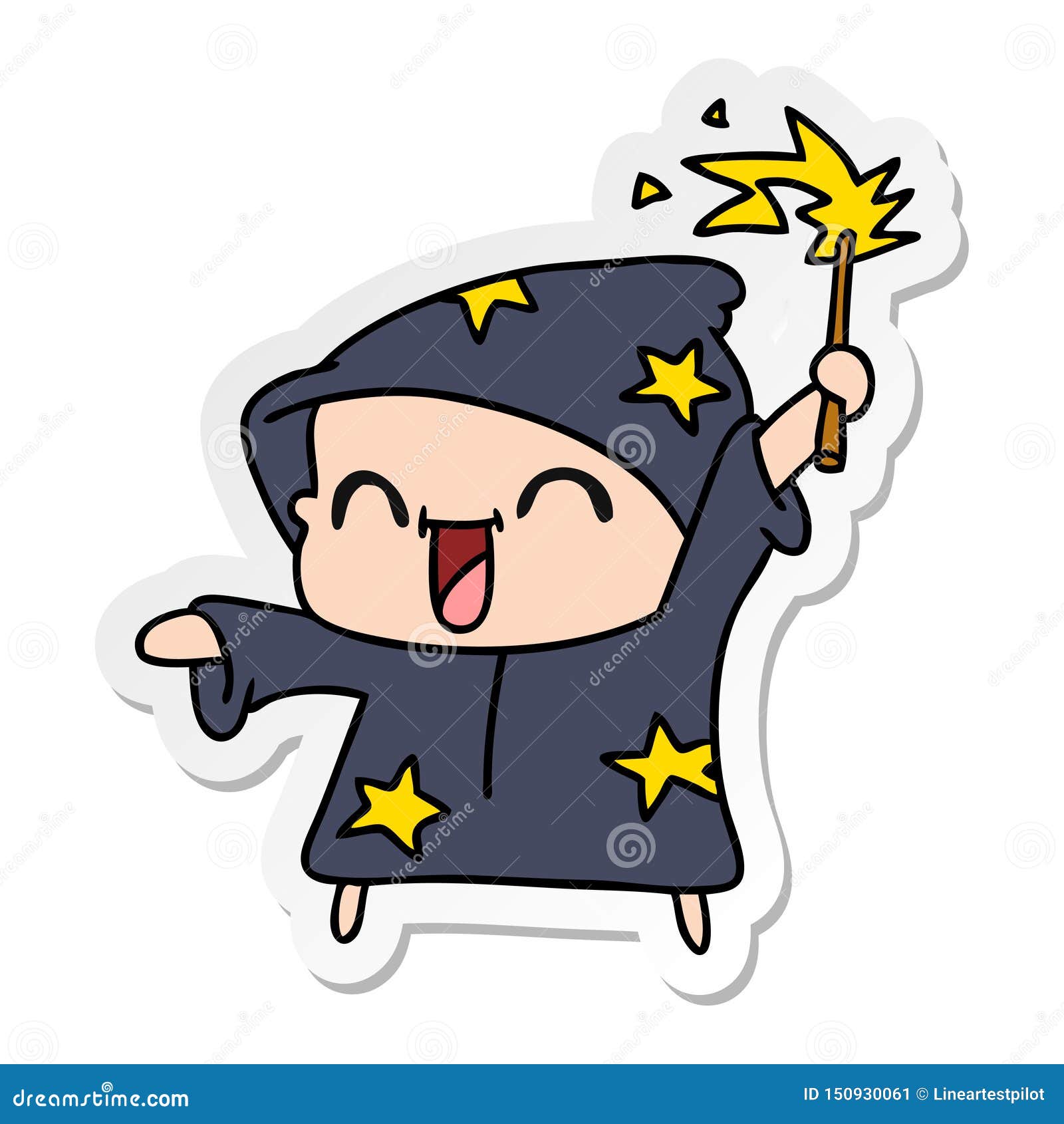 A Creative Sticker Cartoon of a Happy Little Wizard Stock Vector ...