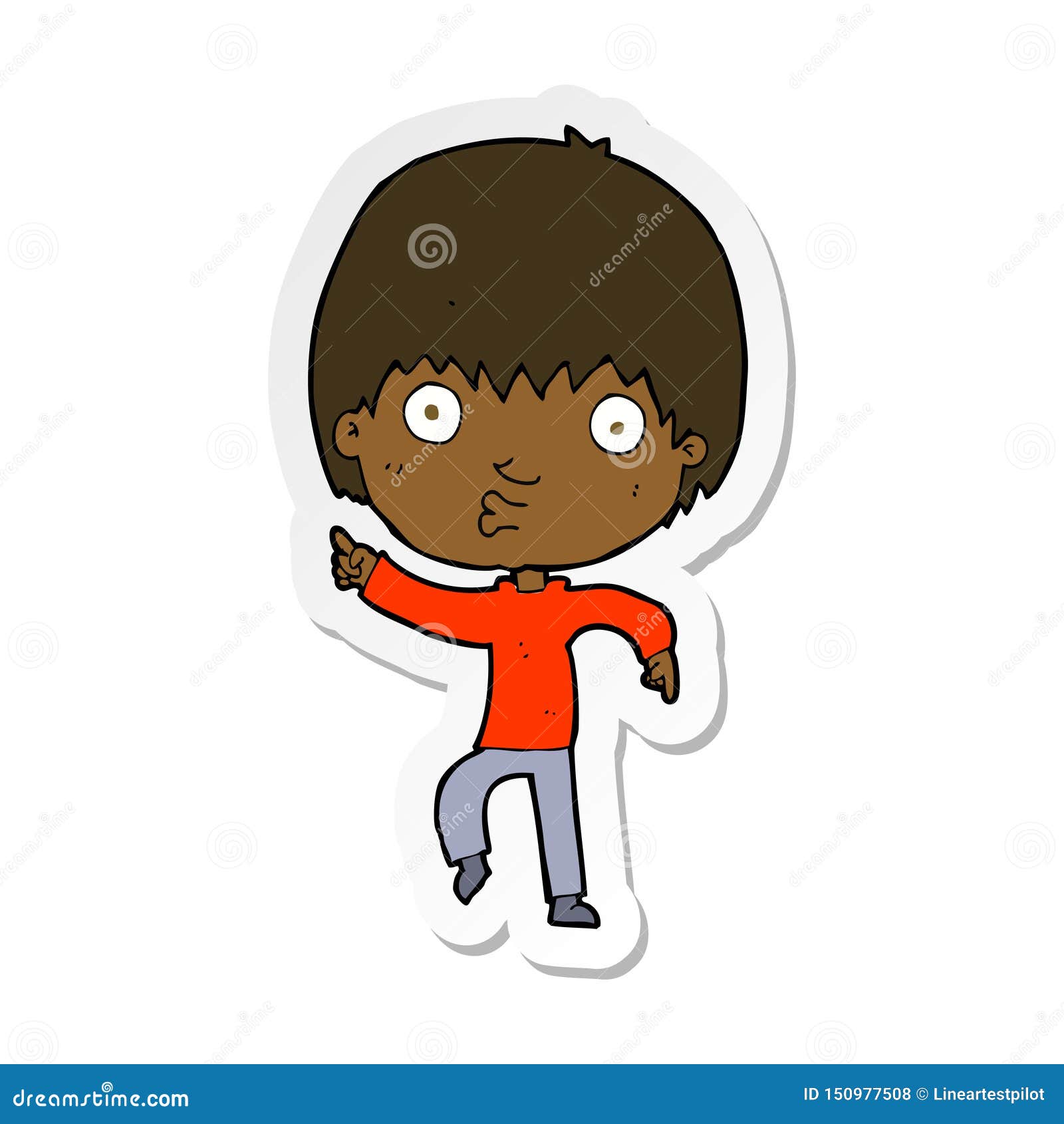 A Creative Sticker of a Cartoon Impressed Boy Pointing Stock Vector ...