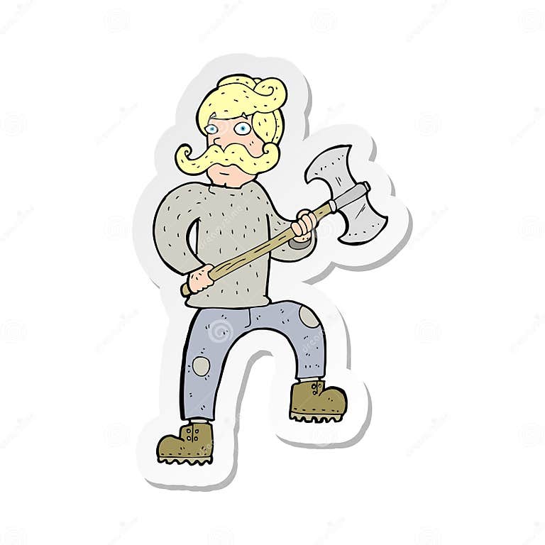 A Creative Sticker of a Cartoon Man with Axe Stock Vector ...
