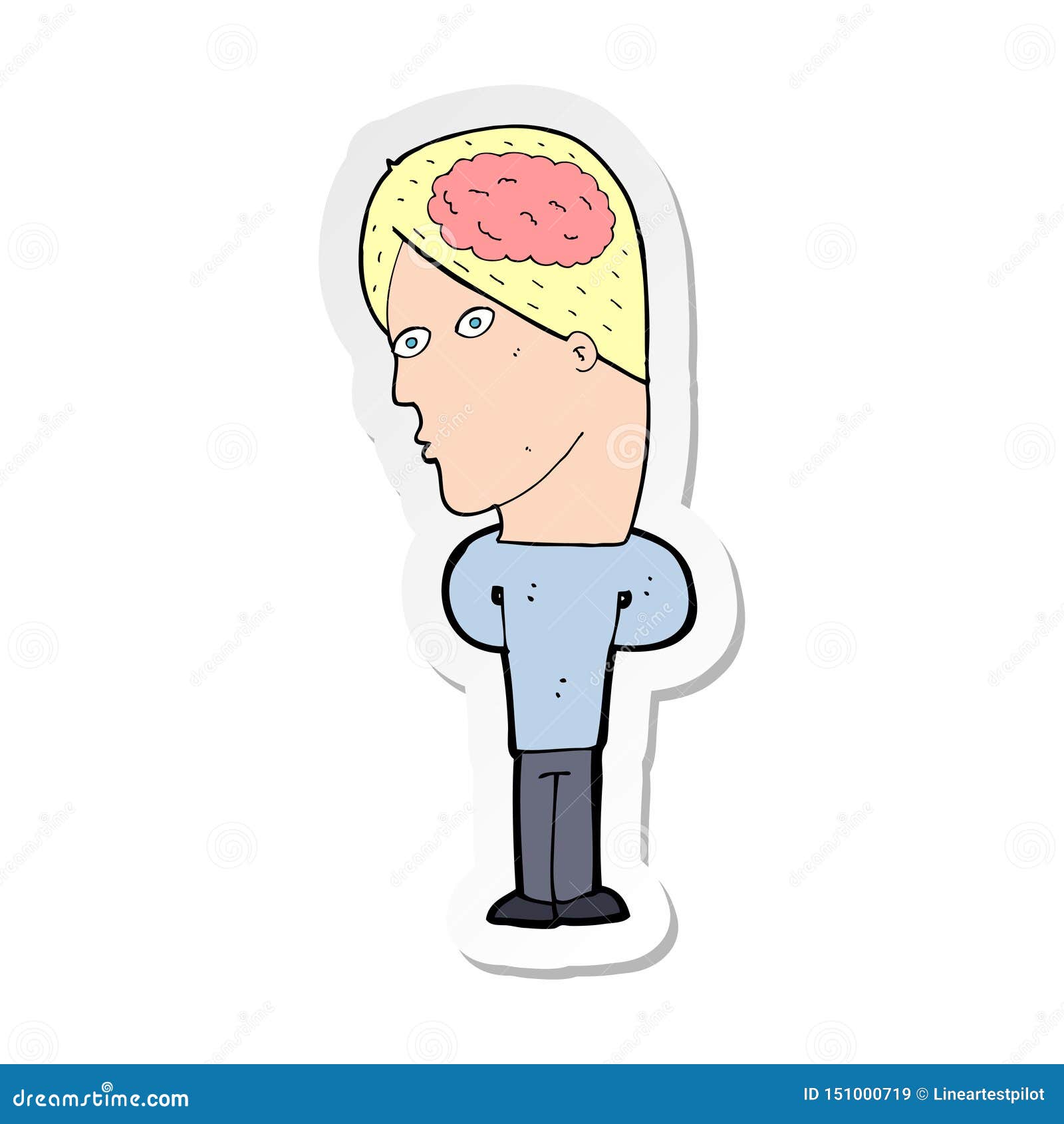 A Creative Sticker of a Cartoon Man with Big Brain Stock Vector ...