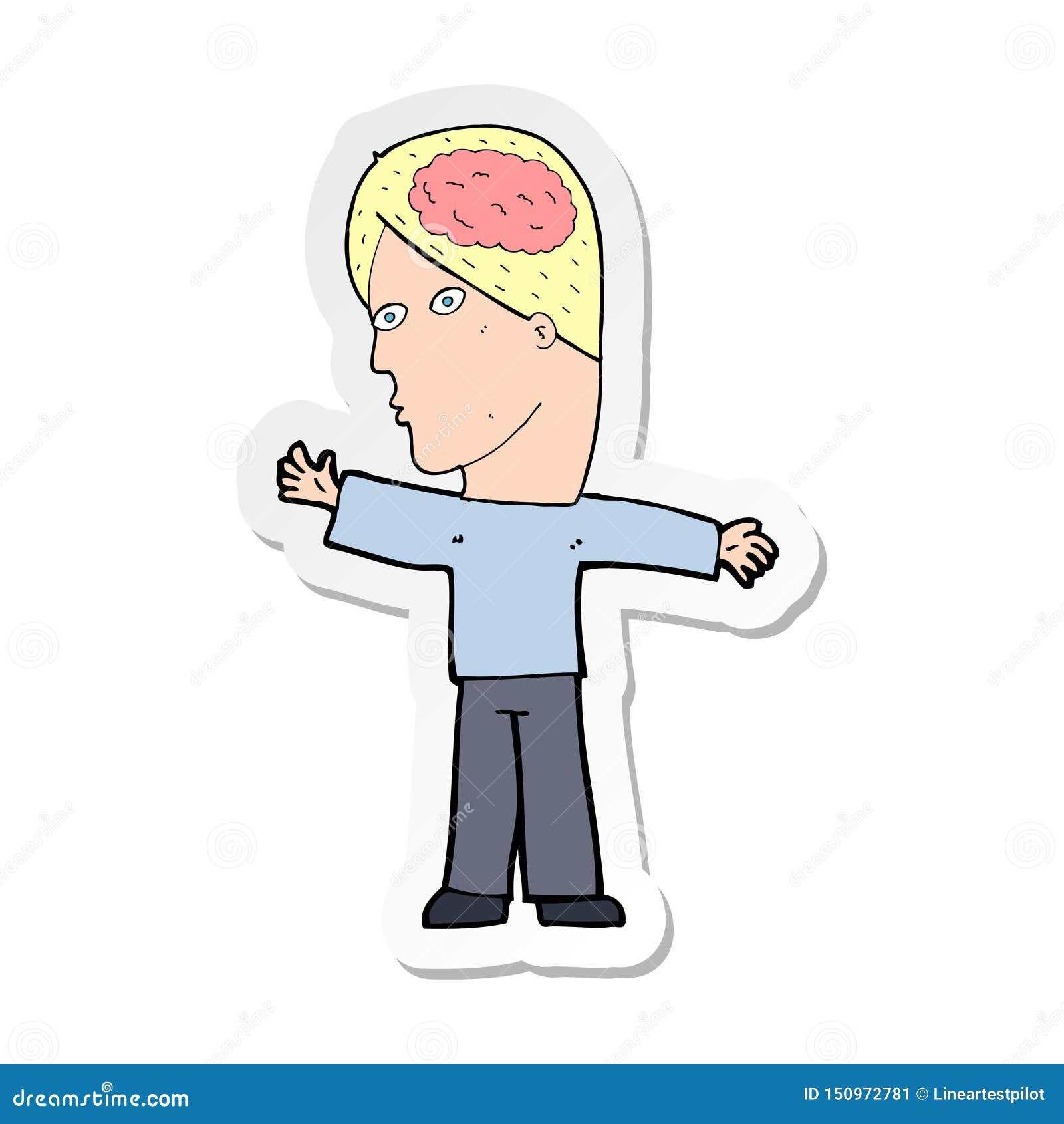 A Creative Sticker of a Cartoon Man with Brain Stock Vector ...