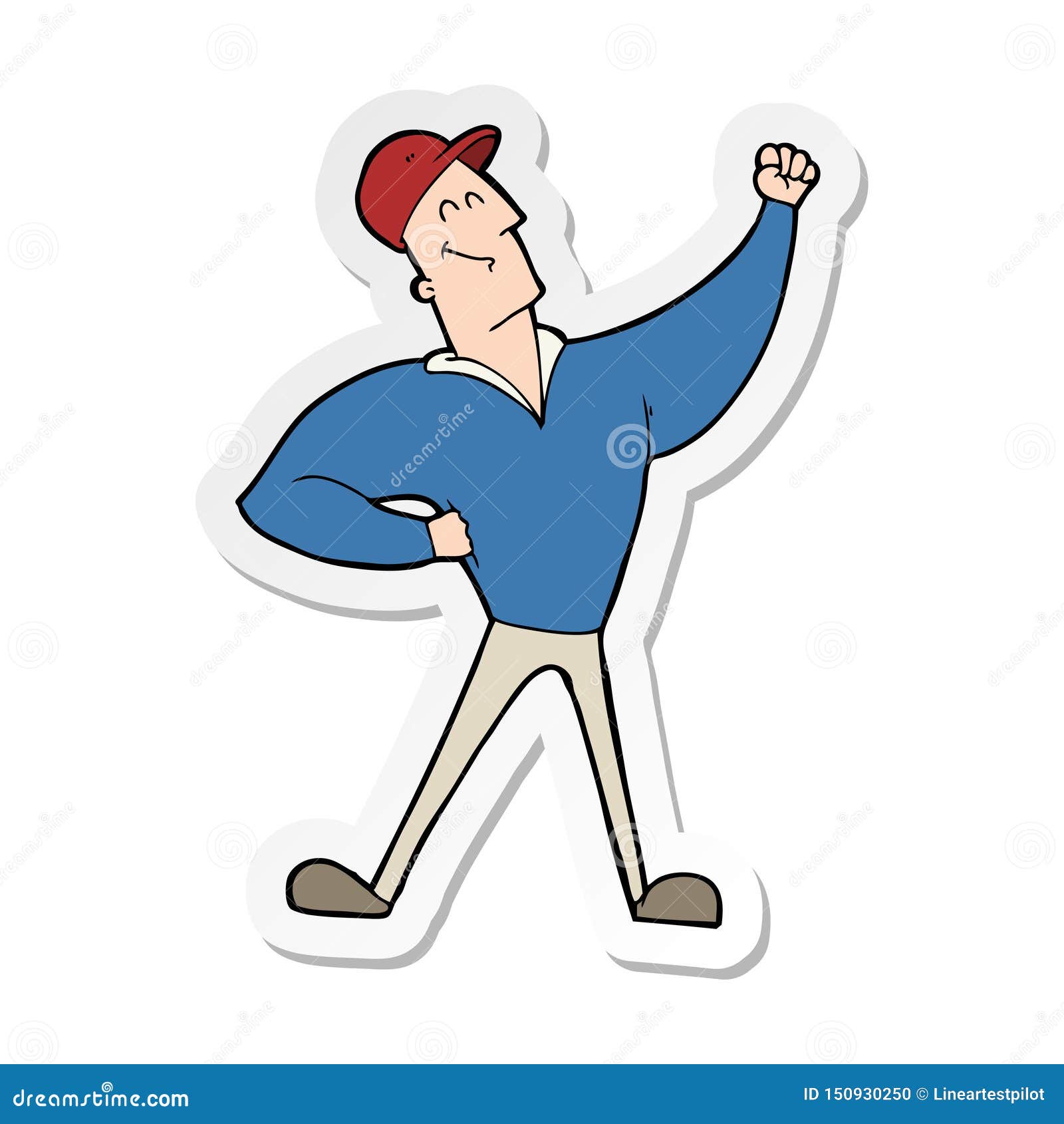 A Creative Sticker of a Cartoon Man Striking Heroic Pose Stock Vector ...