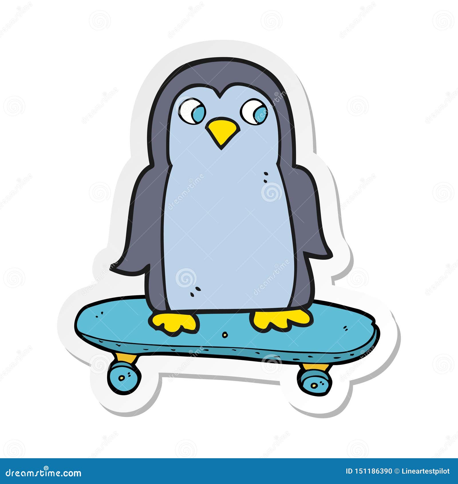 A Creative Sticker of a Cartoon Penguin Riding Skateboard Stock Vector ...