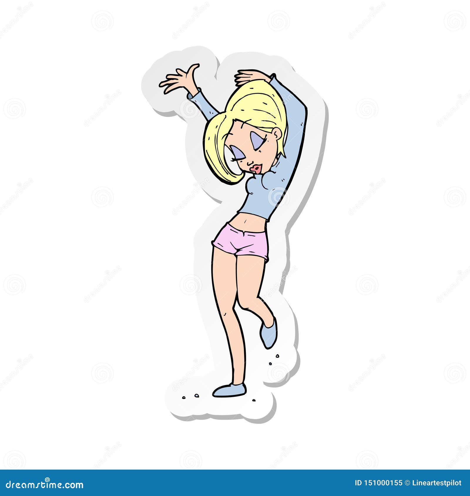 A Creative Sticker of a Cartoon Pretty Woman Dancing Stock Vector ...