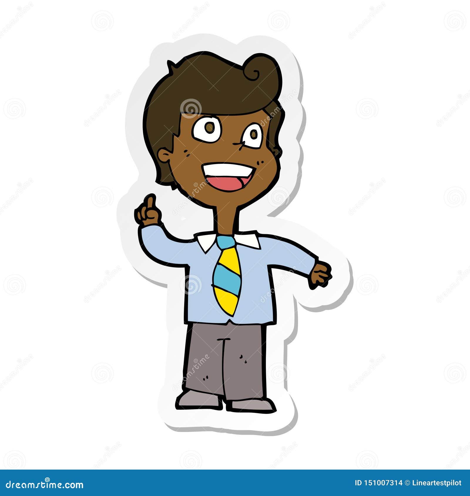 A Creative Sticker of a Cartoon School Boy Raising Hand Stock Vector ...