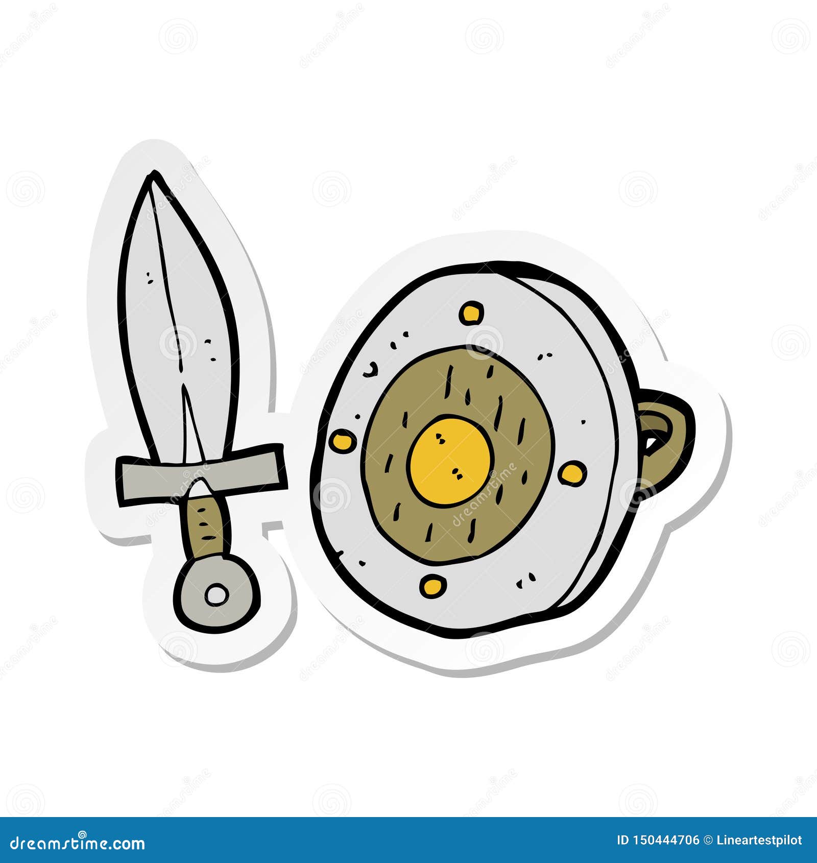 Sticker of a Cartoon Sword and Shield Stock Vector - Illustration of ...