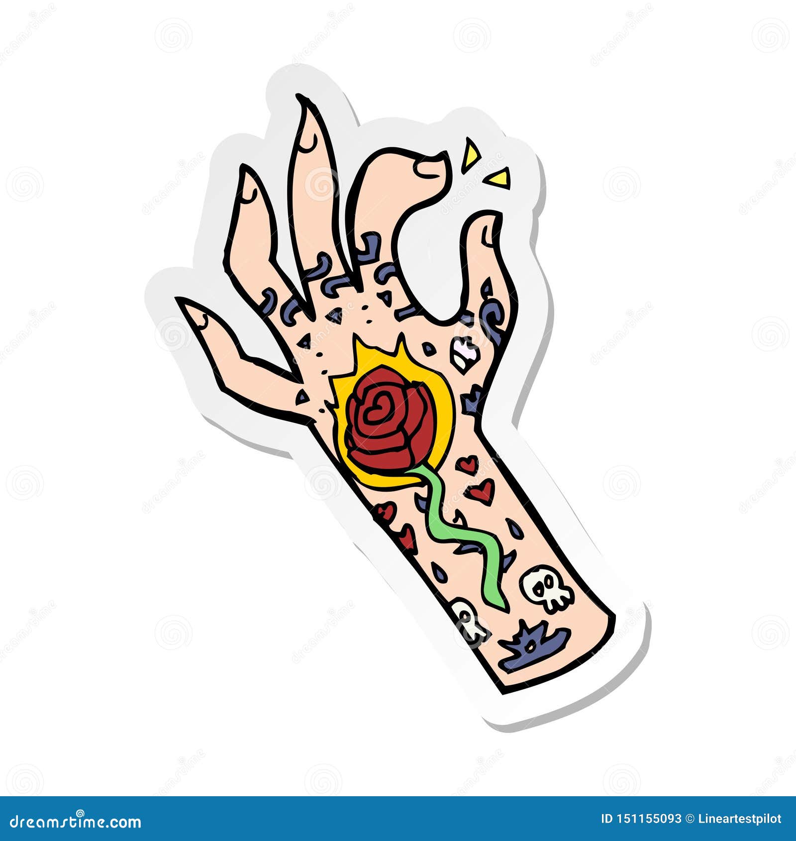 A Creative Sticker of a Cartoon Tattoo Hand Stock Vector - Illustration ...