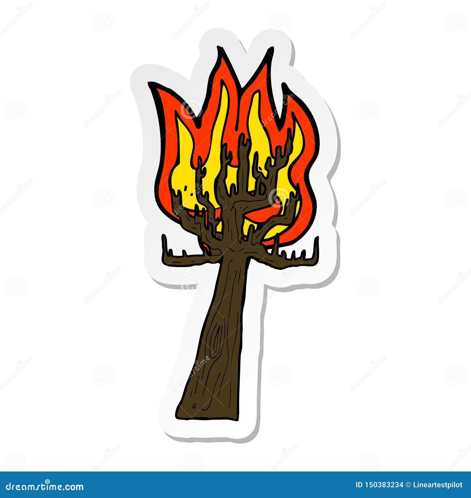Sticker of a Cartoon Tree on Fire Stock Vector - Illustration of ...