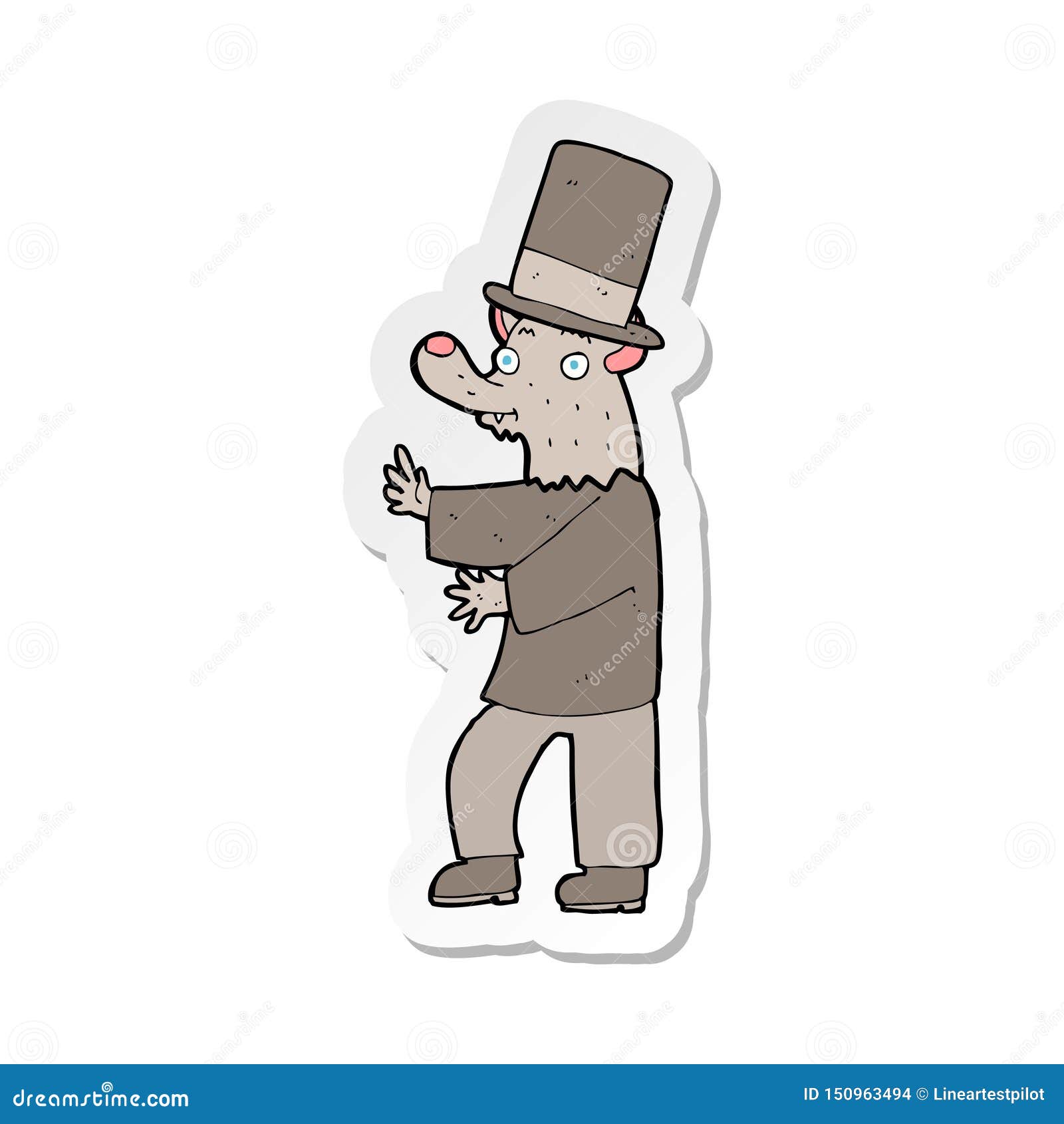 A Creative Sticker of a Cartoon Werewolf in Top Hat Stock Vector ...