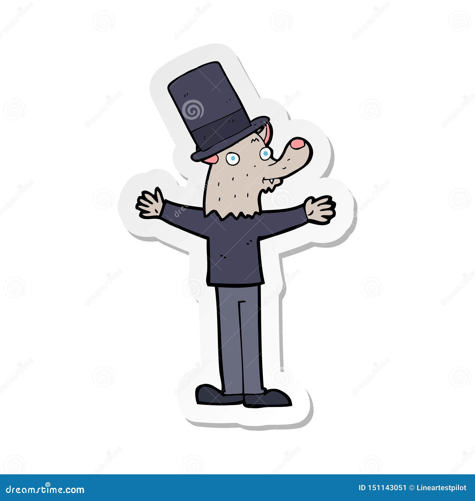 A Creative Sticker of a Cartoon Werewolf in Top Hat Stock Vector ...