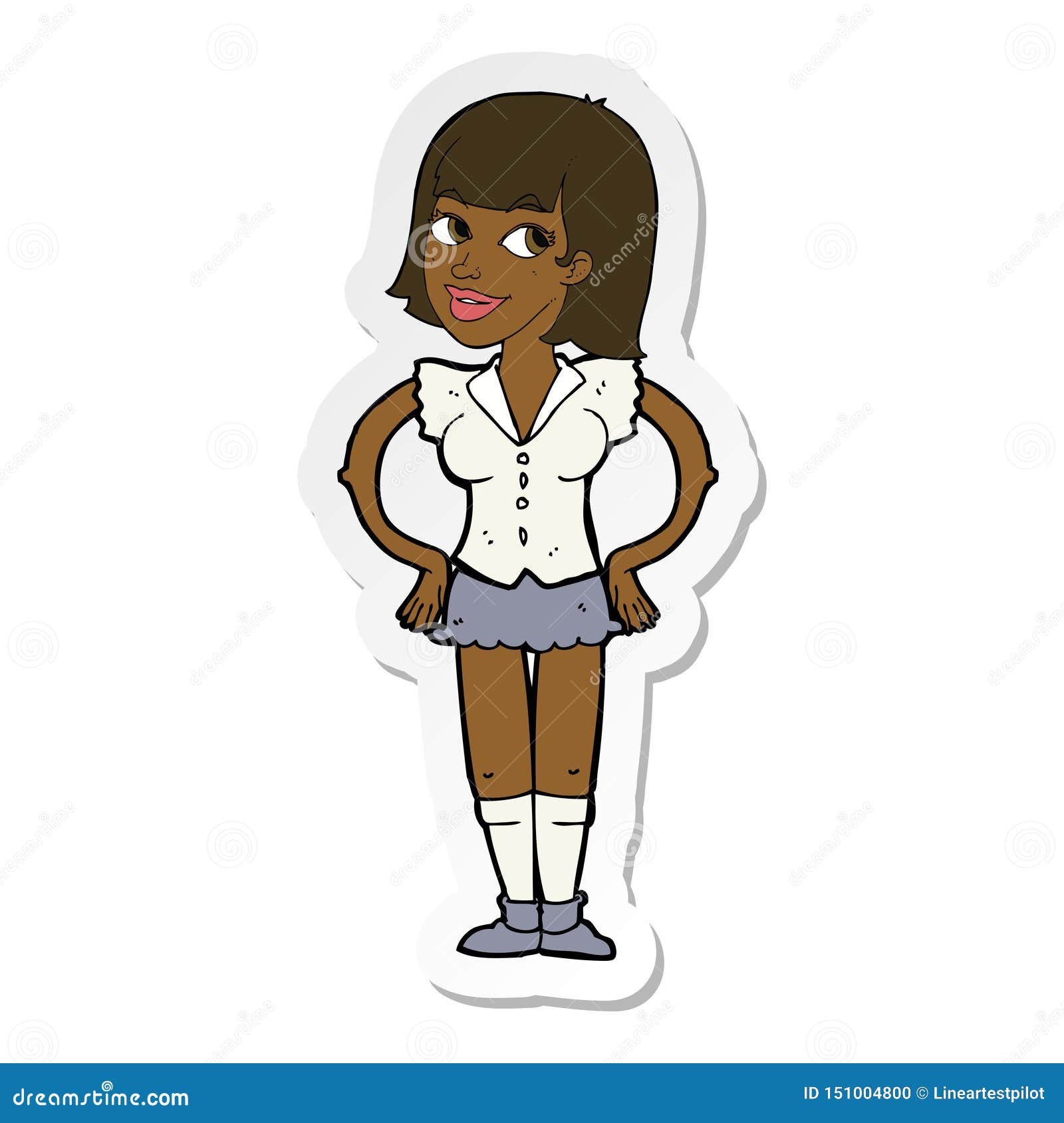 A Creative Sticker of a Cartoon Woman with Hands on Hips Stock Vector ...