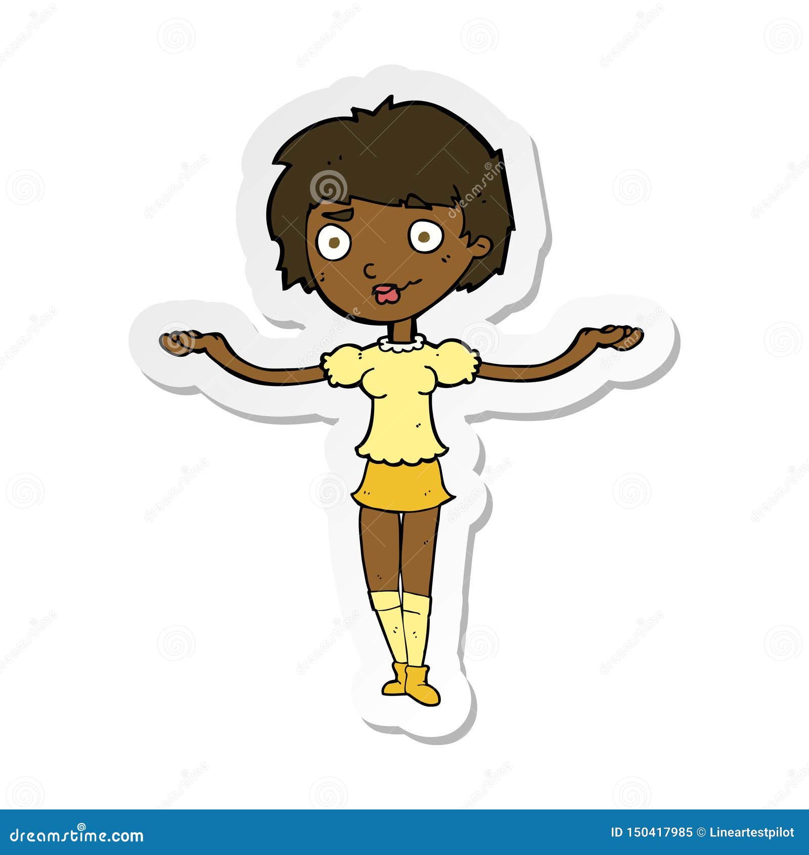 Sticker of a Cartoon Woman Spreading Arms Stock Vector - Illustration ...