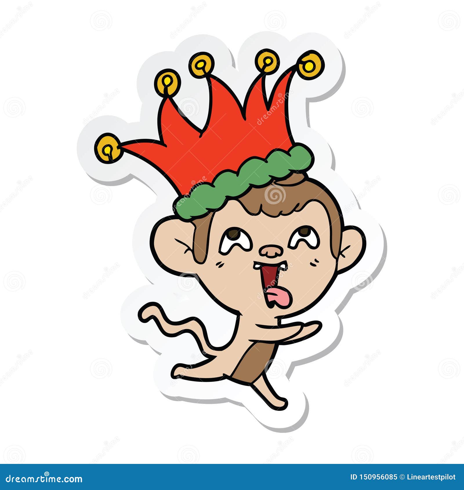 A Creative Sticker of a Crazy Cartoon Monkey Wearing Jester Hat Stock ...