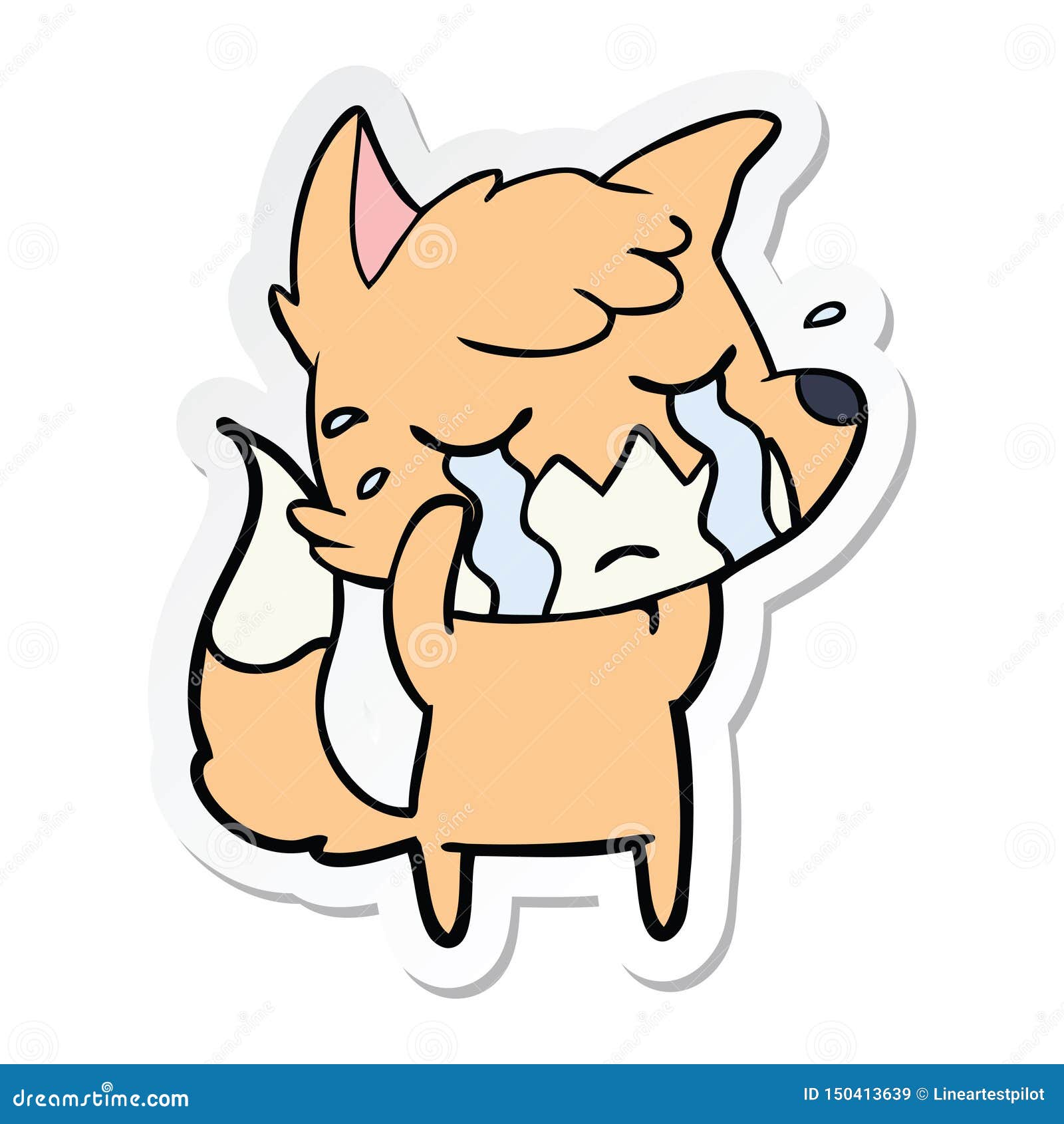 Sticker of a Crying Fox Cartoon Stock Vector - Illustration of cute ...