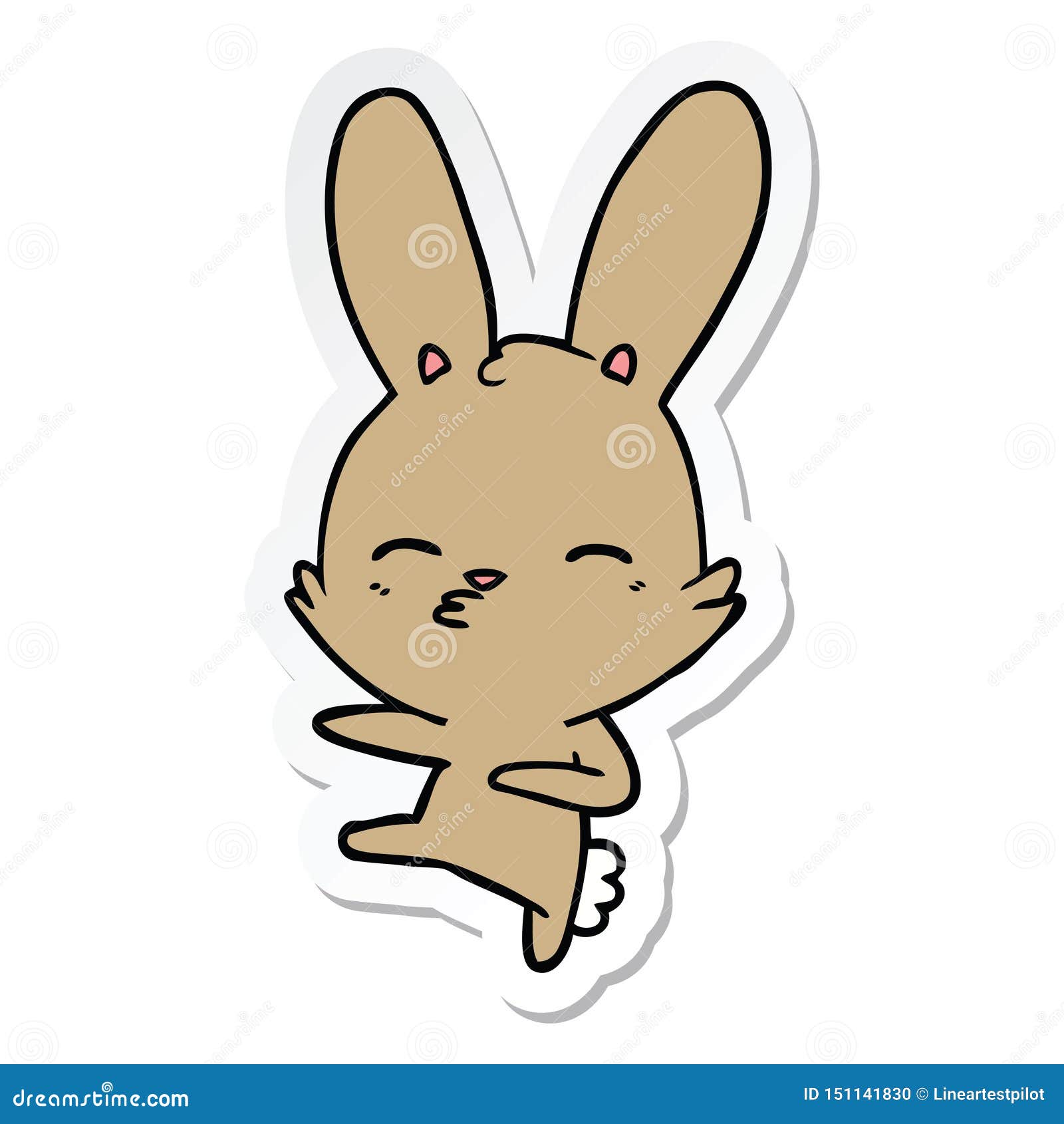 Sticker Of A Curious Waving Bunny Cartoon Vector Illustration ...