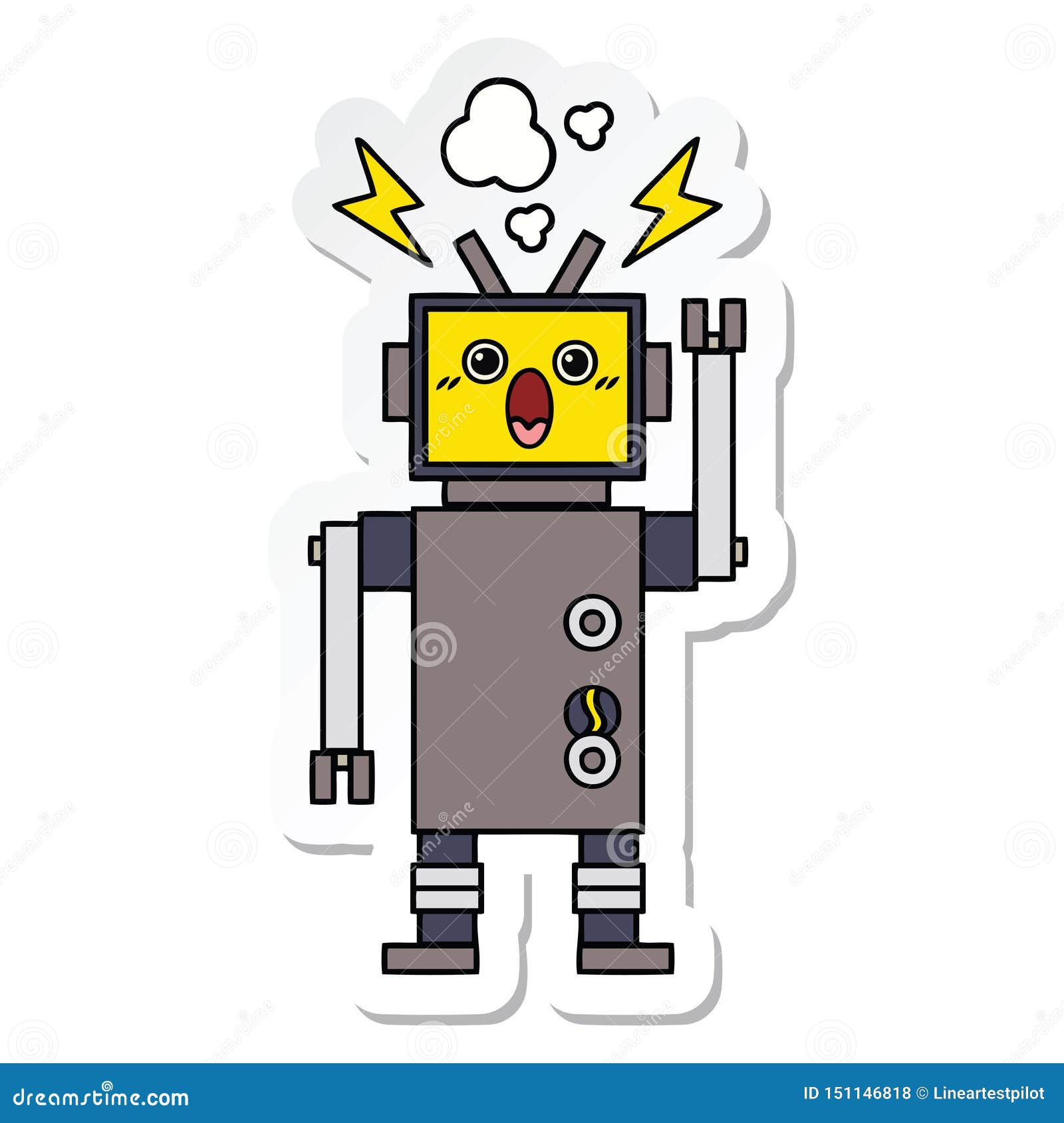 A Creative Sticker of a Cute Cartoon Broken Robot Stock Vector ...