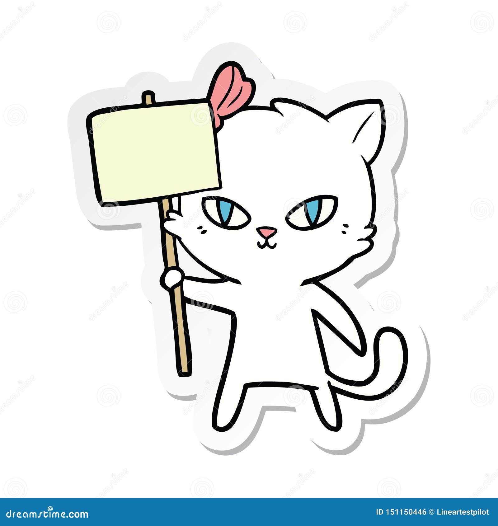 A Creative Sticker of a Cute Cartoon Cat with Protest Sign Stock Vector ...