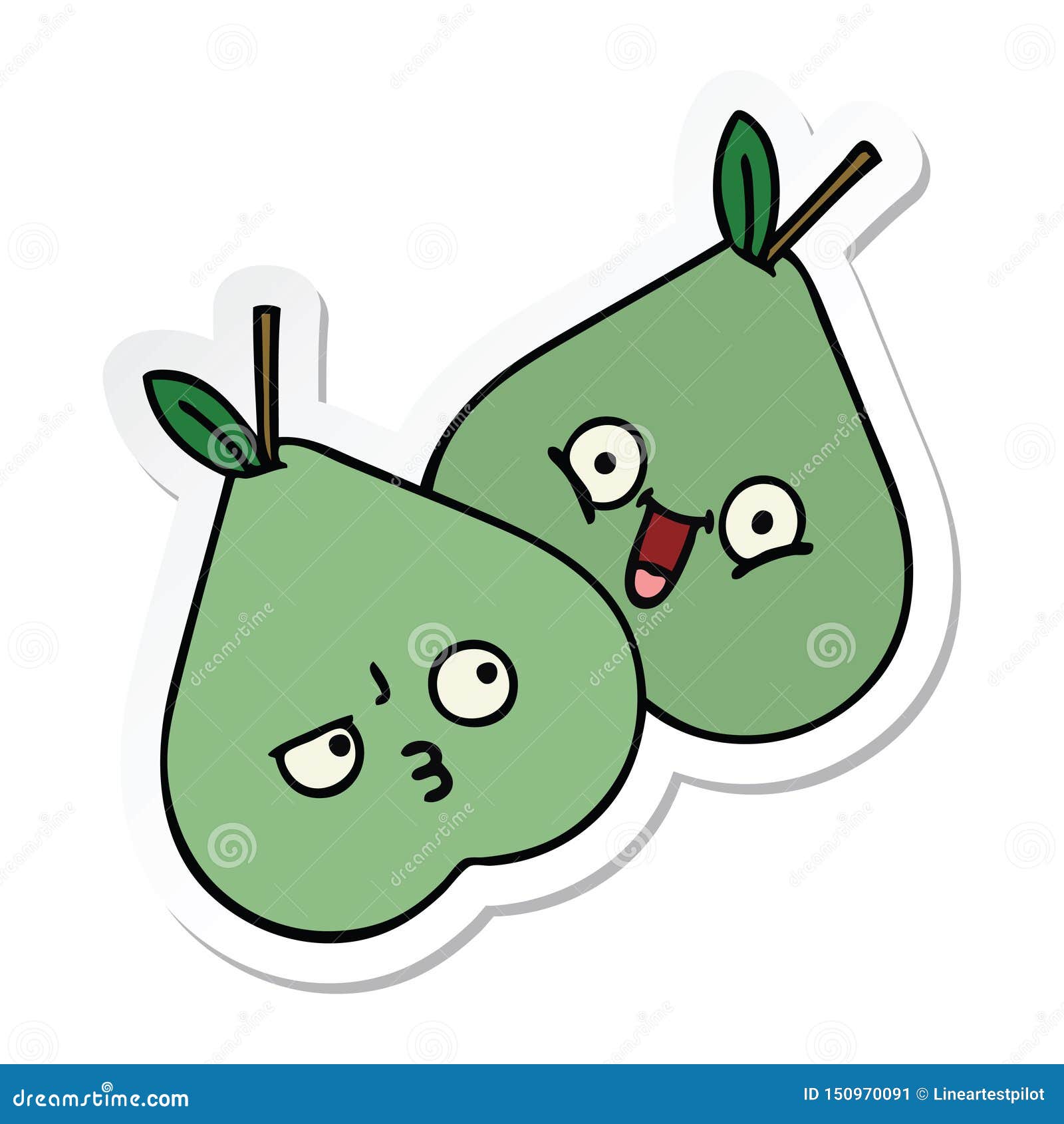 A Creative Sticker of a Cute Cartoon Green Pears Stock Vector ...