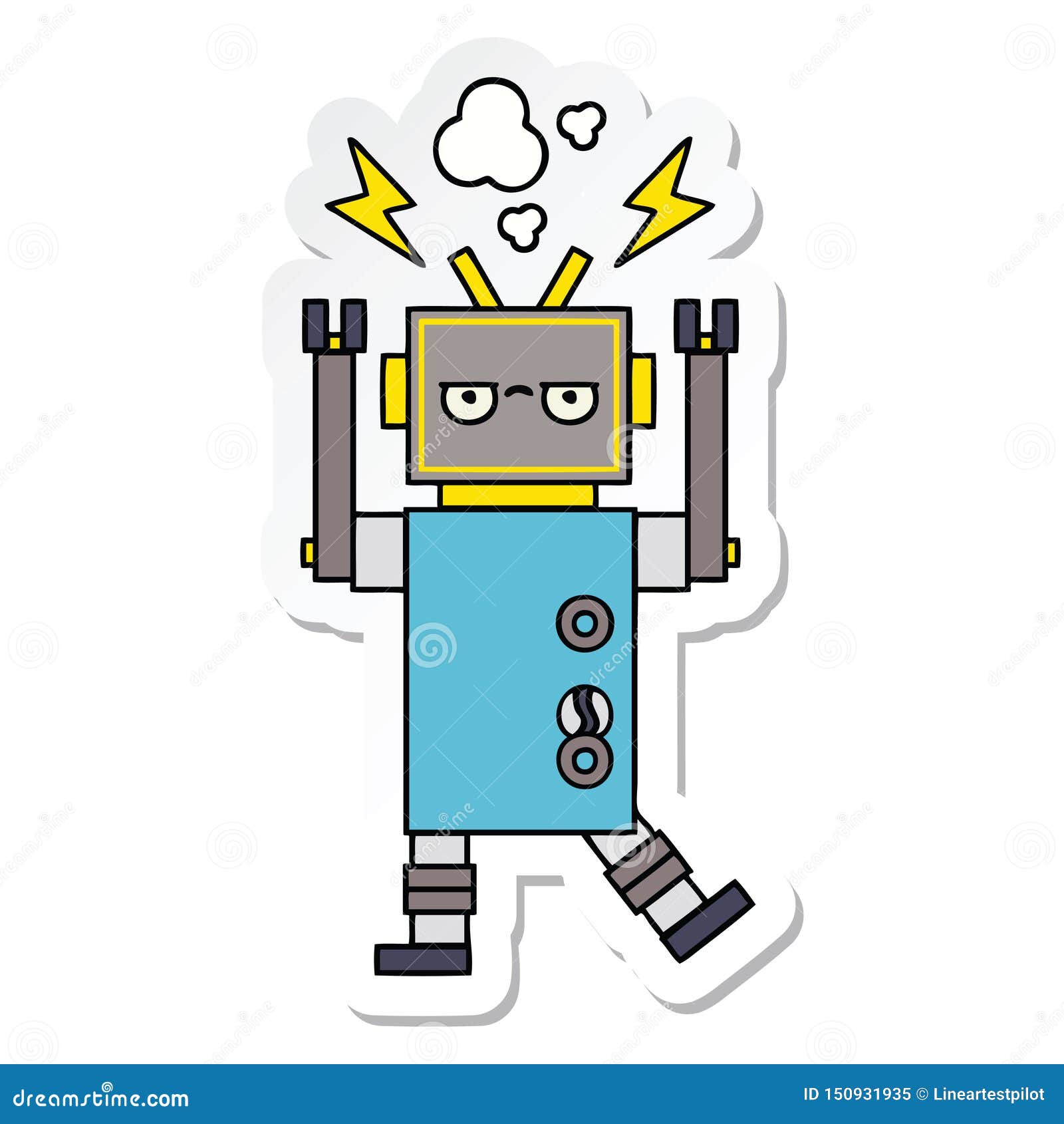 A Creative Sticker of a Cute Cartoon Malfunctioning Robot Stock Vector ...