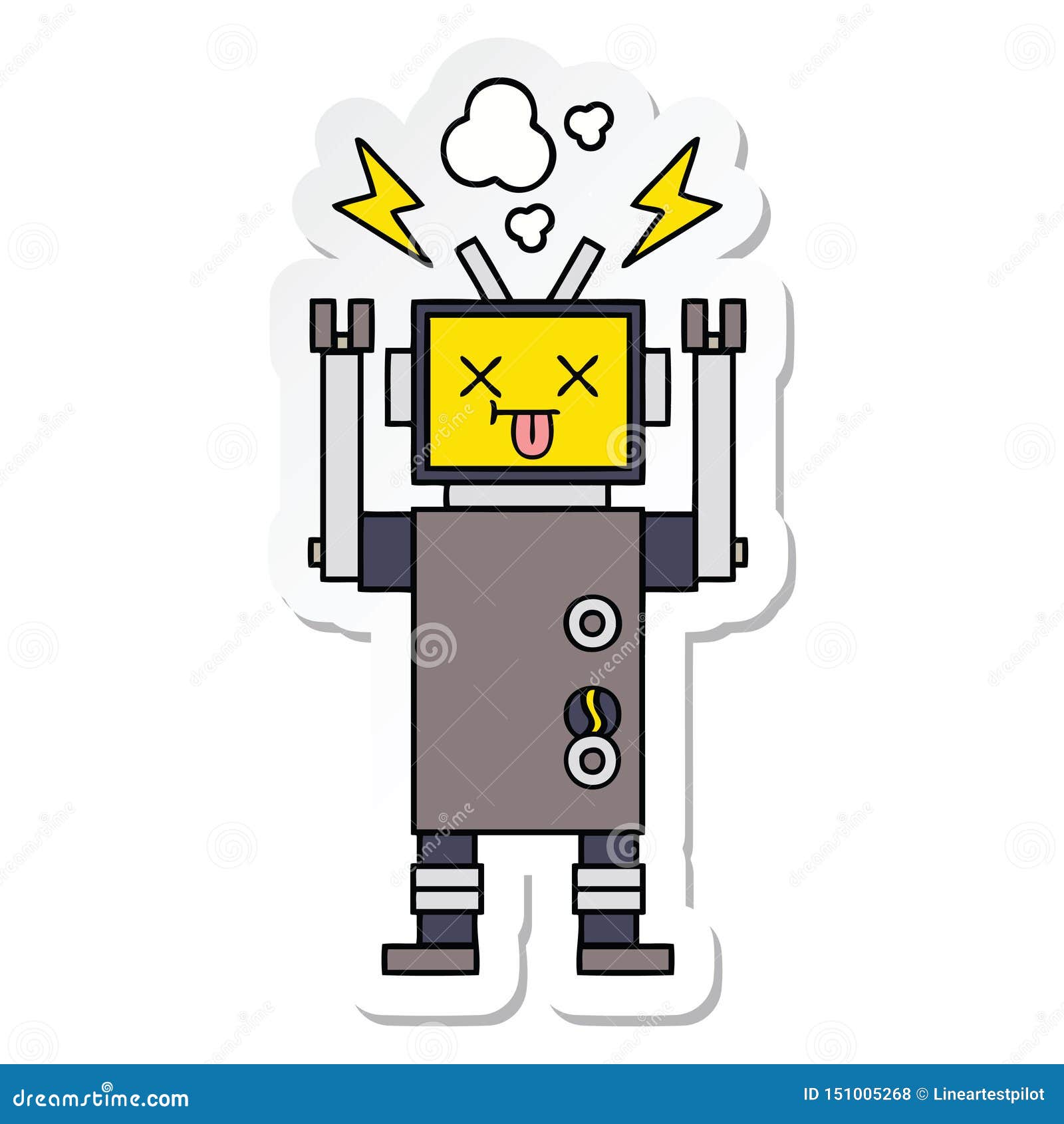 A Creative Sticker of a Cute Cartoon Malfunctioning Robot Stock Vector ...