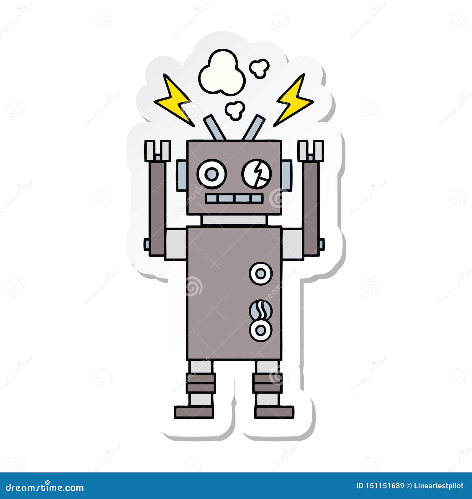 A Creative Sticker of a Cute Cartoon Malfunctioning Robot Stock Vector ...