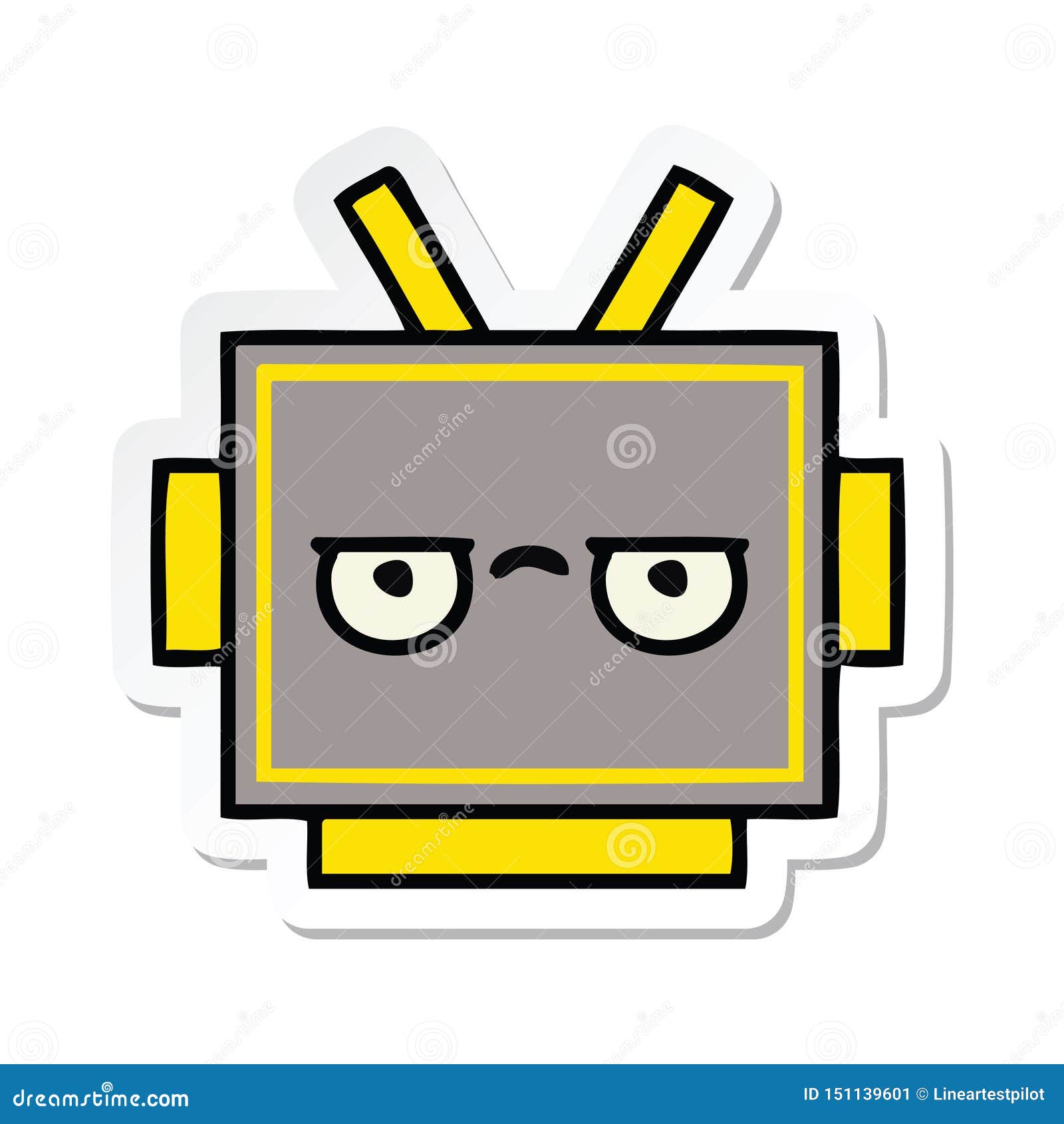 A Creative Sticker of a Cute Cartoon Robot Head Stock Vector ...