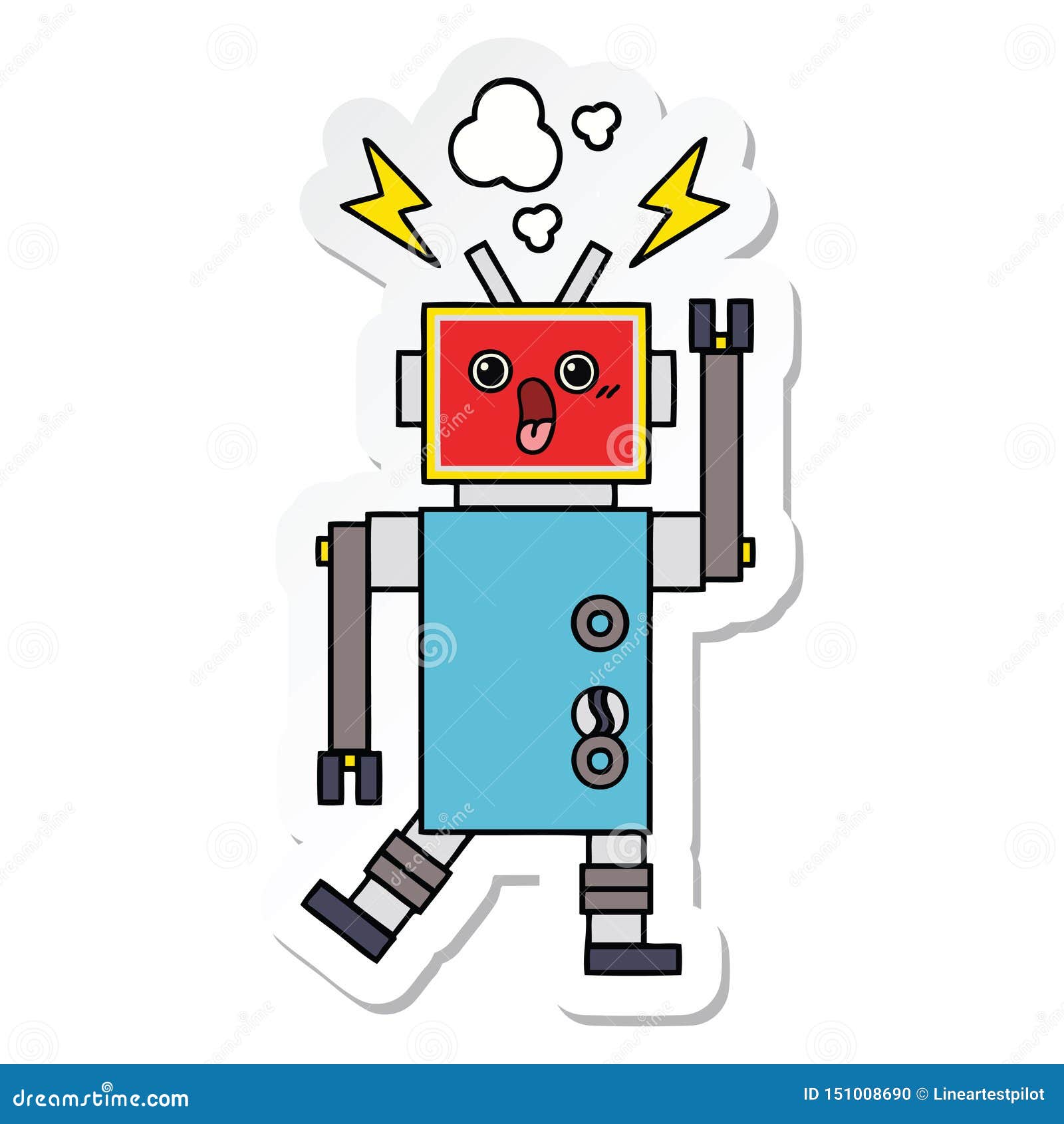 A Creative Sticker of a Cute Cartoon Robot Malfunction Stock Vector ...