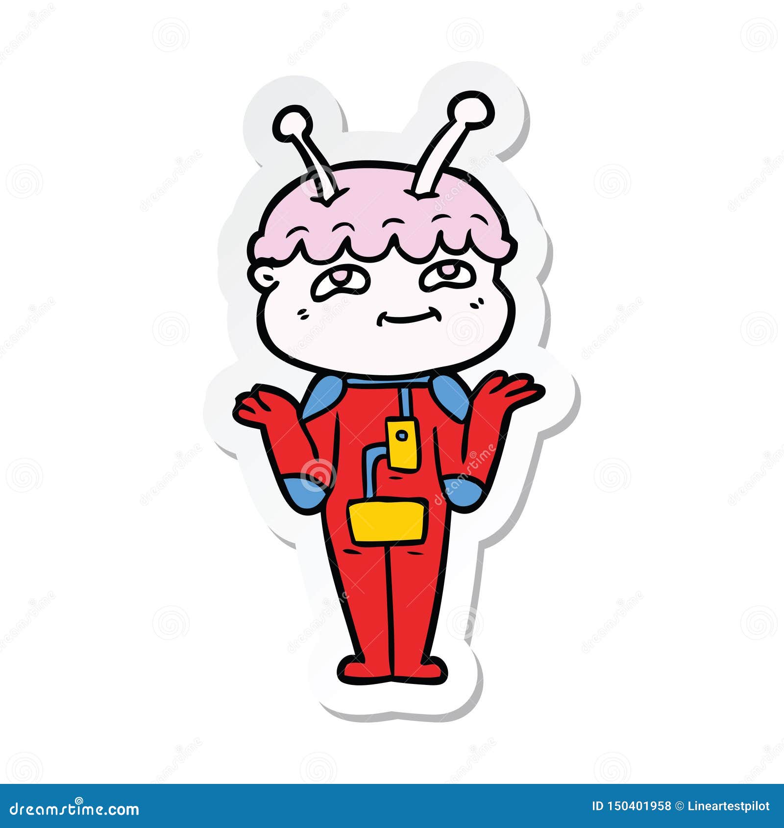 Sticker of a Friendly Cartoon Spaceman Stock Vector - Illustration of ...