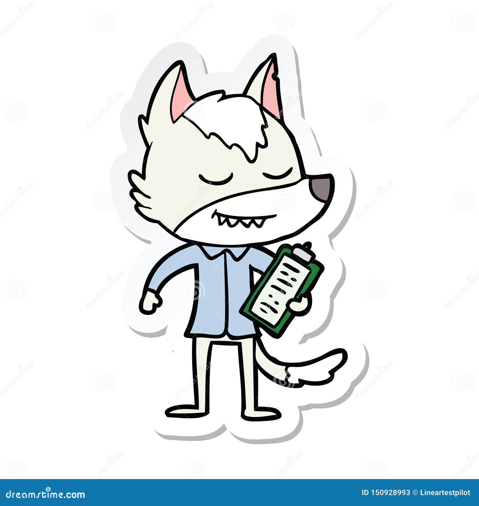 A Creative Sticker of a Friendly Cartoon Wolf with Notes Stock Vector ...