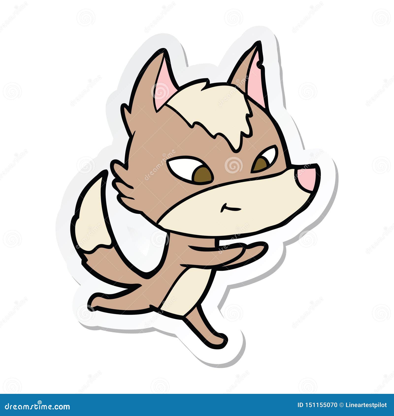 Sticker Of A Friendly Cartoon Wolf Making Peace Sign Vector ...