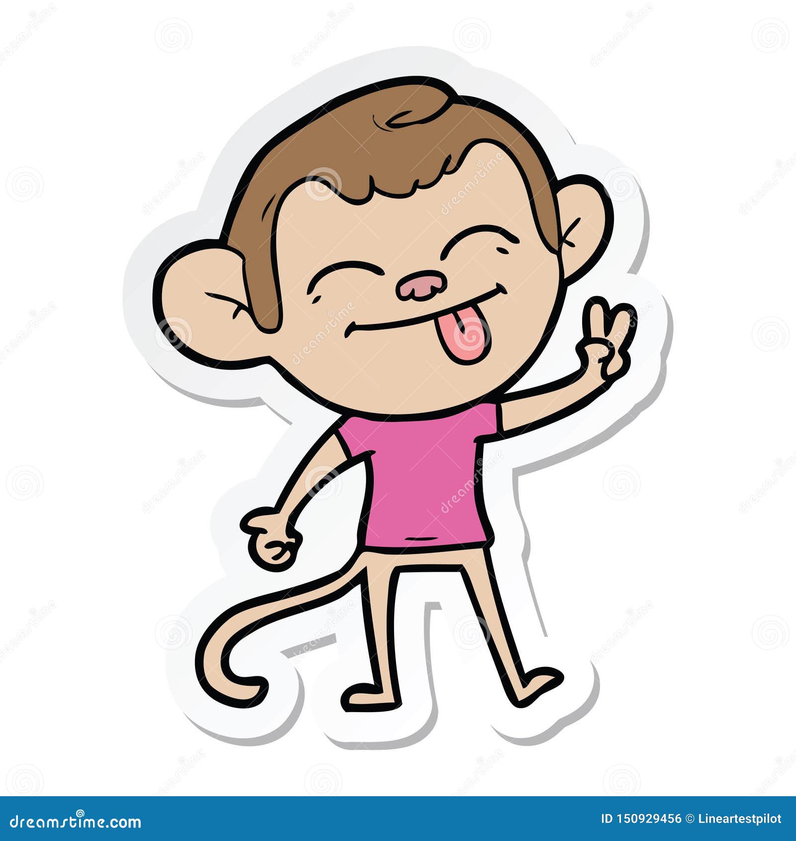 A Creative Sticker of a Funny Cartoon Monkey Making Peace Sign Stock ...
