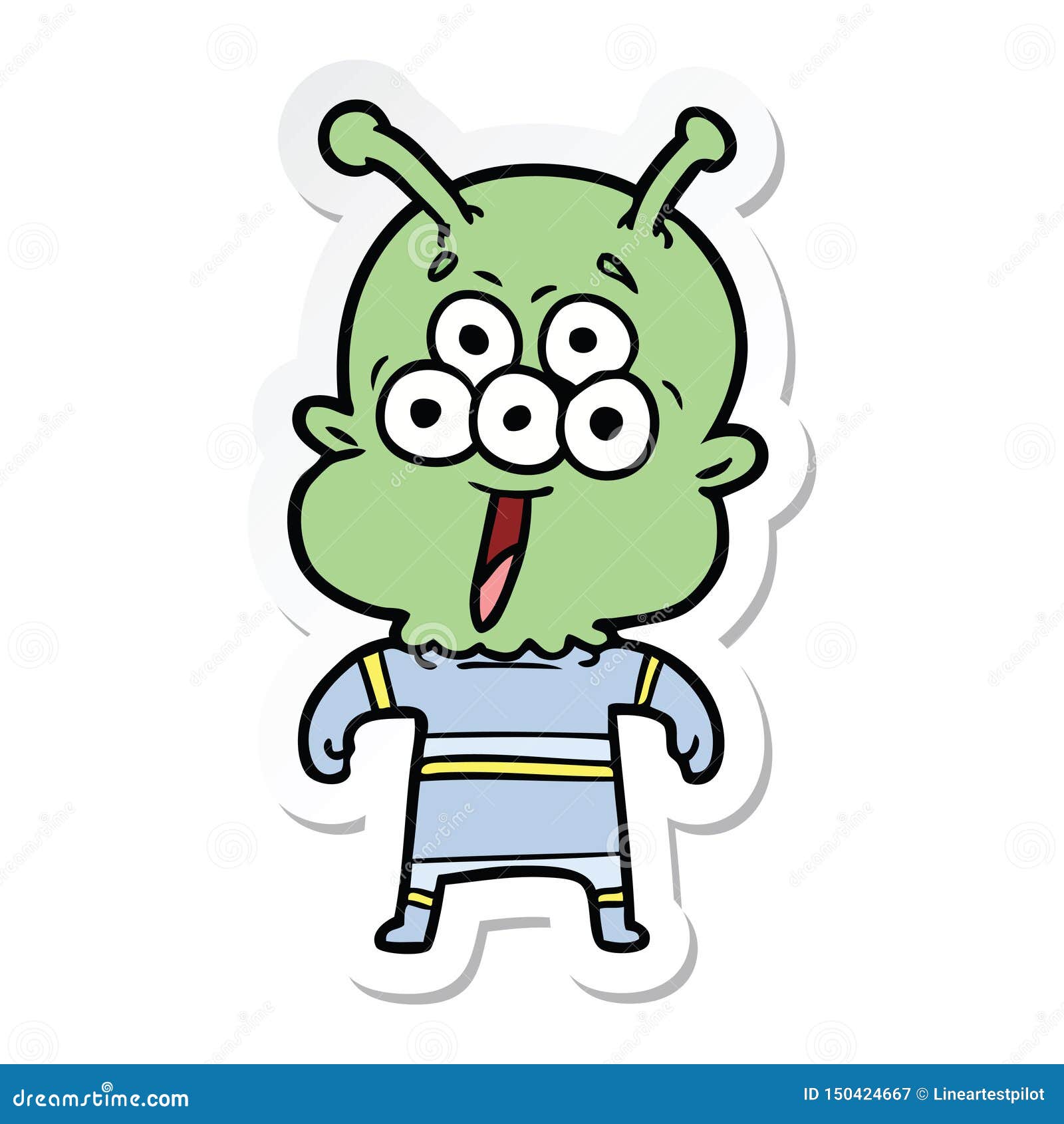 Sticker of a Happy Cartoon Alien Stock Vector - Illustration of hand ...