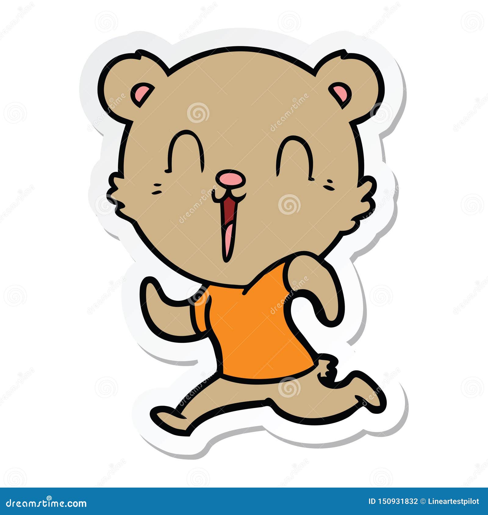 A Creative Sticker of a Happy Cartoon Bear Running Stock Vector ...