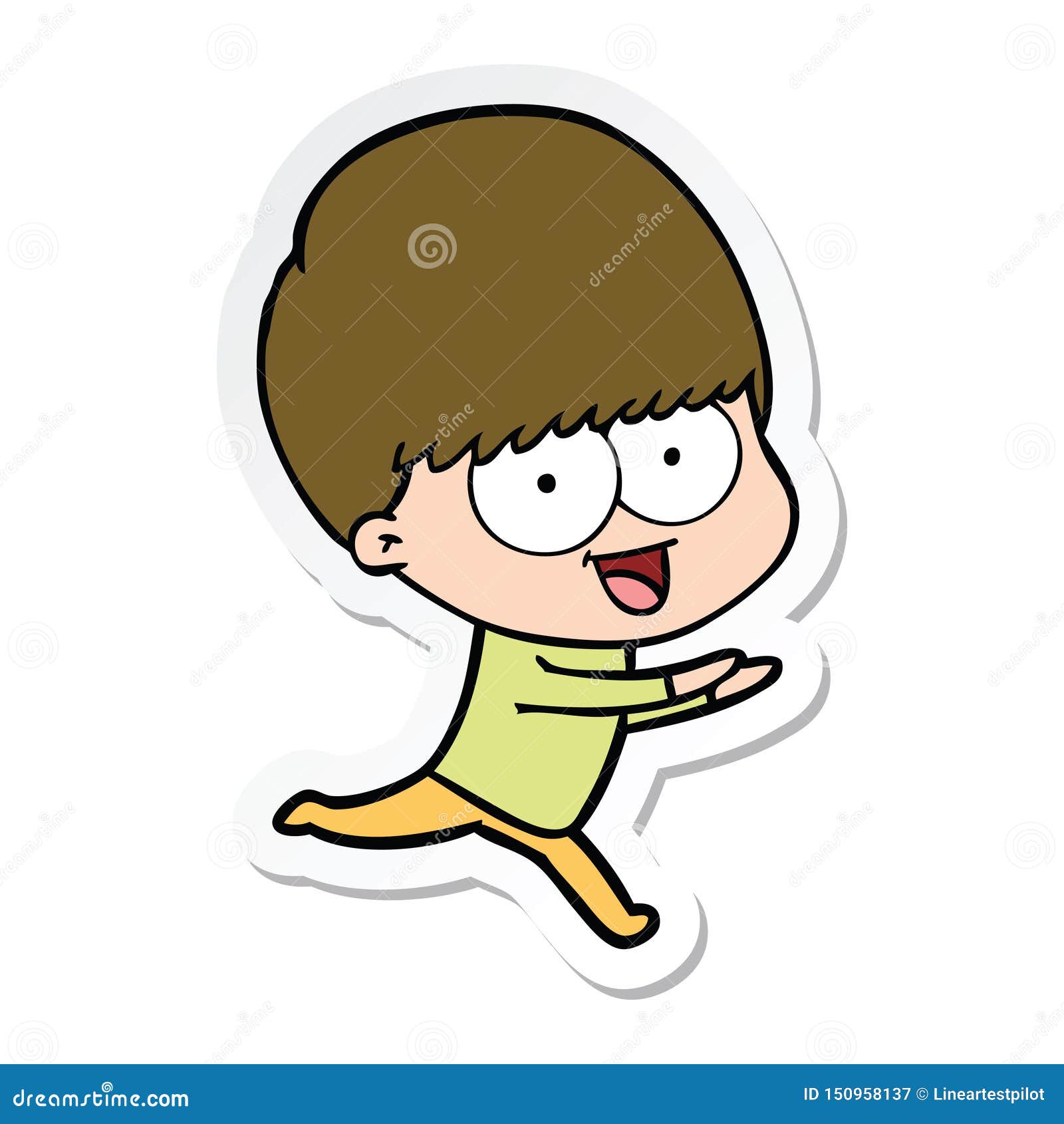 A Creative Sticker of a Happy Cartoon Boy Running Stock Vector ...