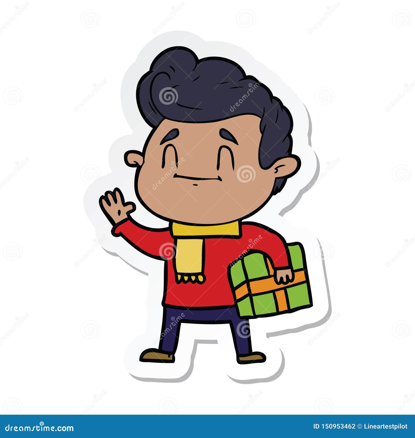 A Creative Sticker of a Happy Cartoon Man with Gift Stock Vector ...
