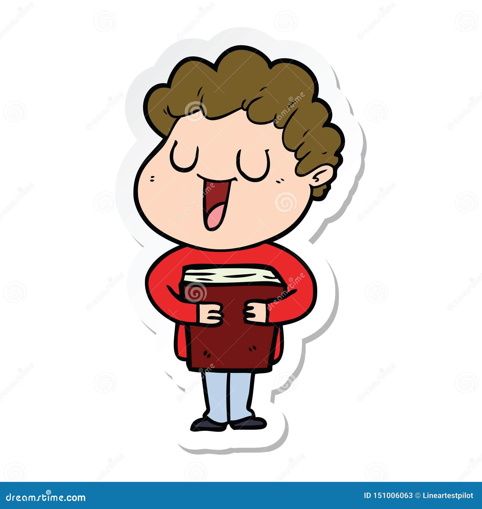 A Creative Sticker of a Laughing Cartoon Man with Book Stock Vector ...