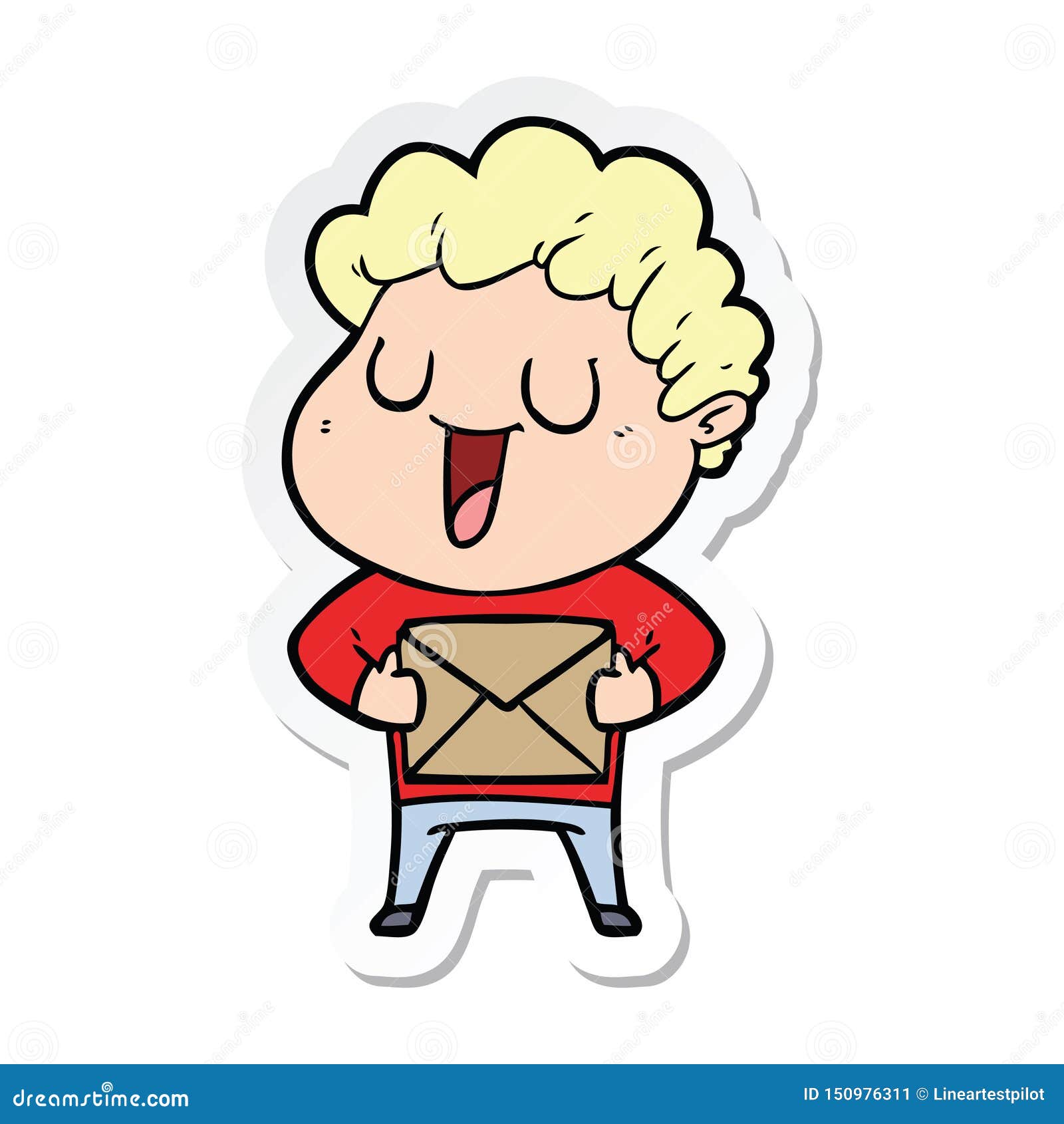 A Creative Sticker of a Laughing Cartoon Man with Parcel Stock Vector ...