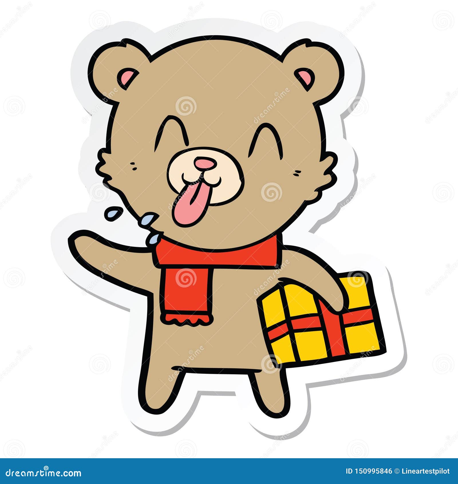 A Creative Sticker of a Rude Cartoon Bear with Present Stock Vector ...