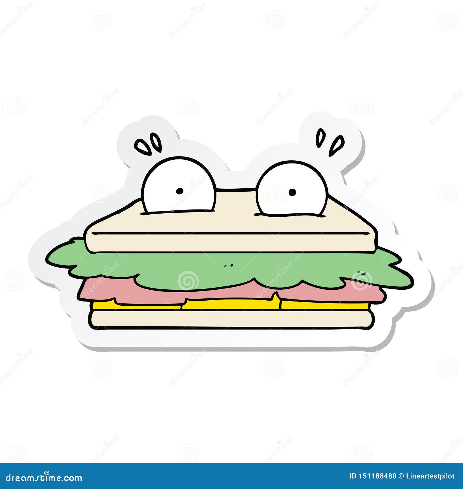 Sandwich Food Cute Cartoon Sticker Stick Icon Decal Label Drawing ...
