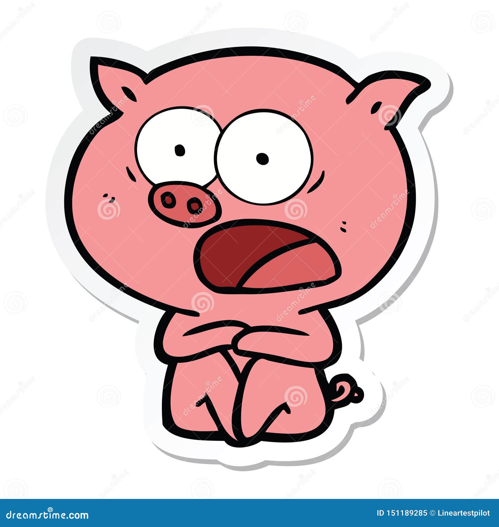 A Creative Sticker of a Shocked Cartoon Pig Sitting Down Stock Vector ...