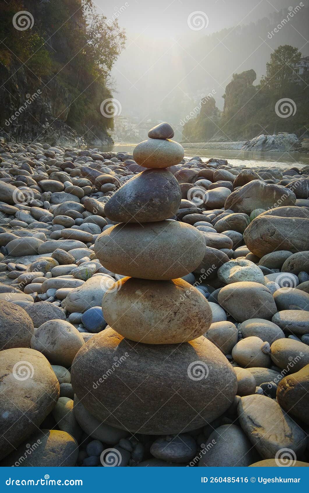 Creative Stone Stack on the River Beach, Himalayas Stock Photo - Image ...