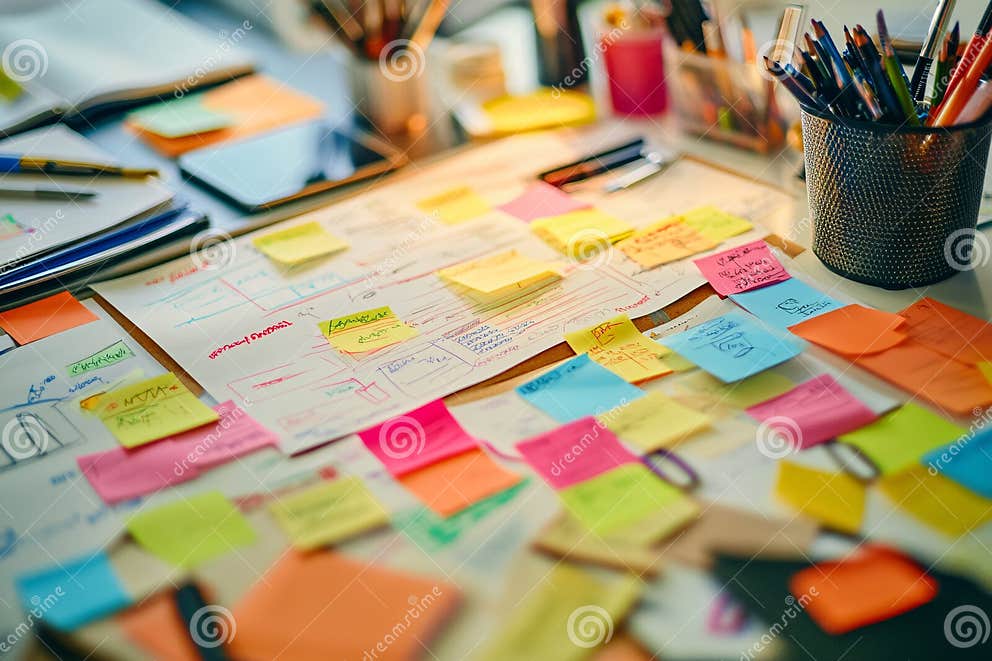 Creative Strategy Session, Business Plan Brainstorming with Sticky ...