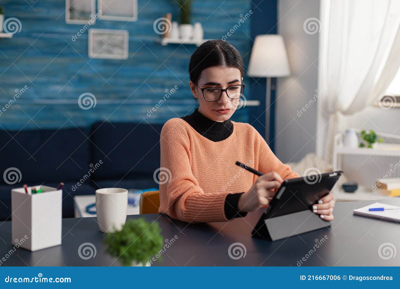 Creative Student Drawing on Digital Tablet Using Graphic Pen Sketching ...