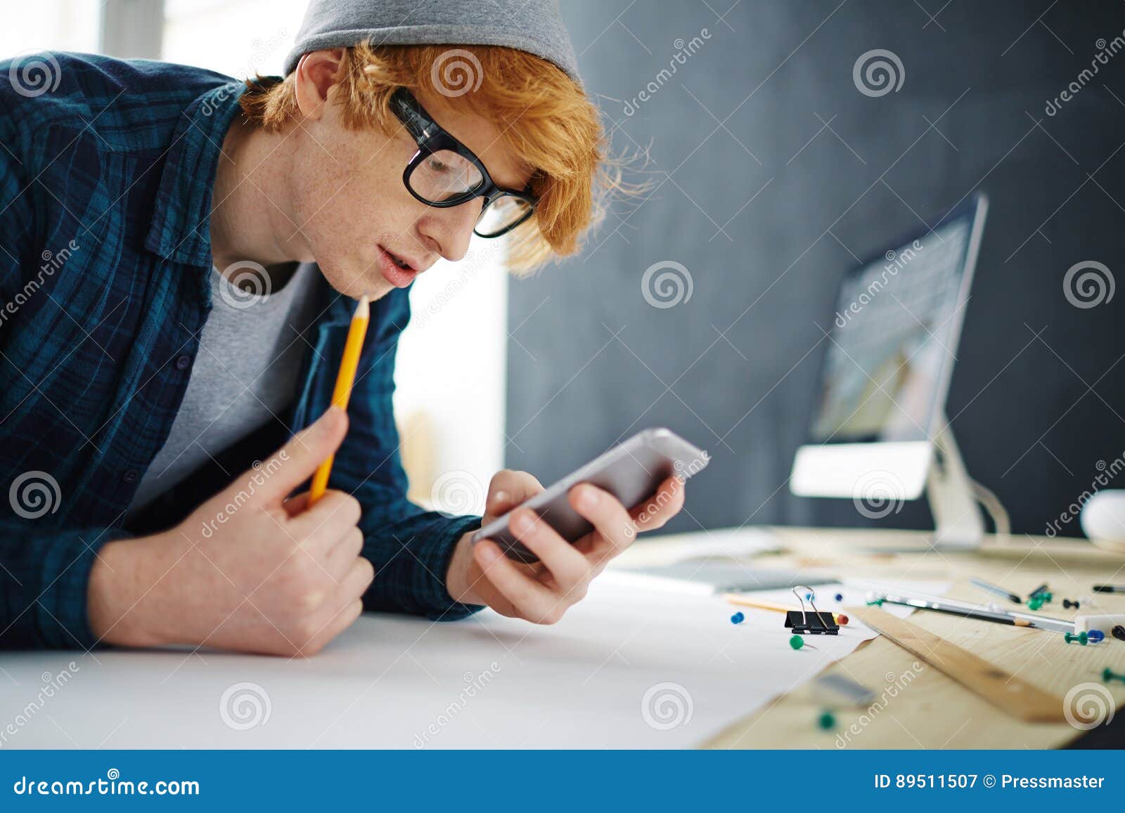 Creative Student Using Smartphone Stock Image - Image of designer ...