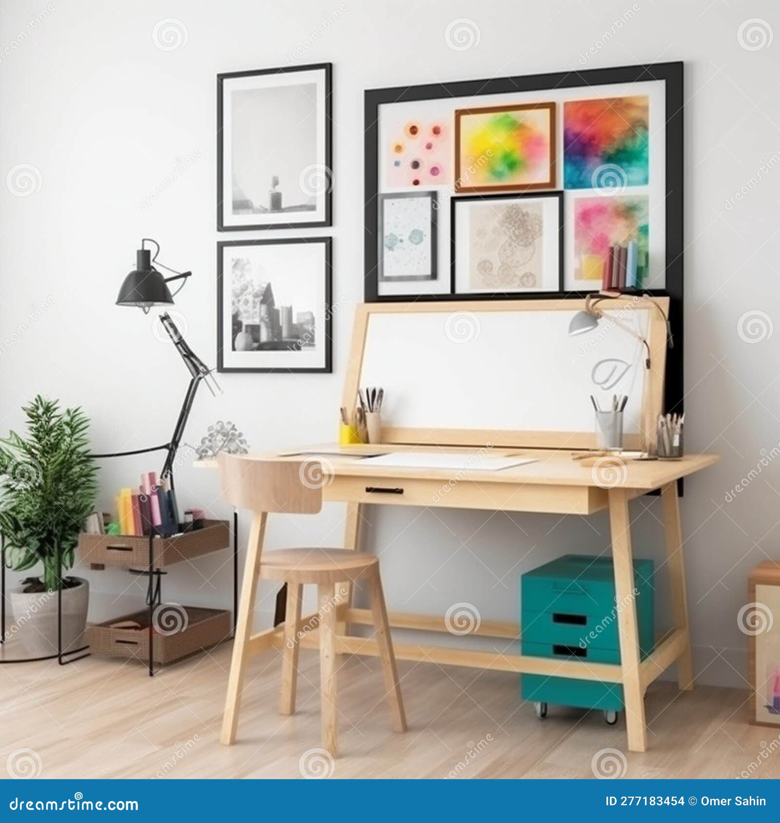 Creative Studio with Drafting Table and Art Supplies Stock Photo ...