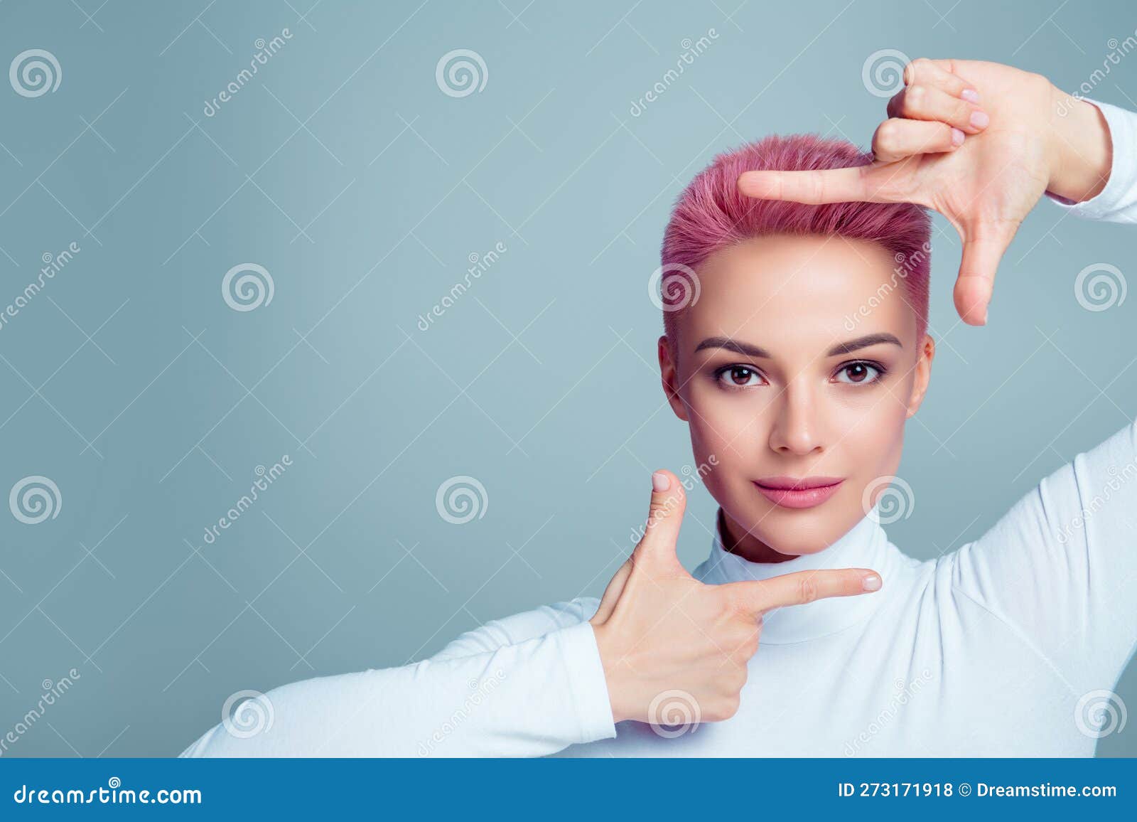 Creative Studio Portrait of Young Model Framing Her Face Demonstrating ...