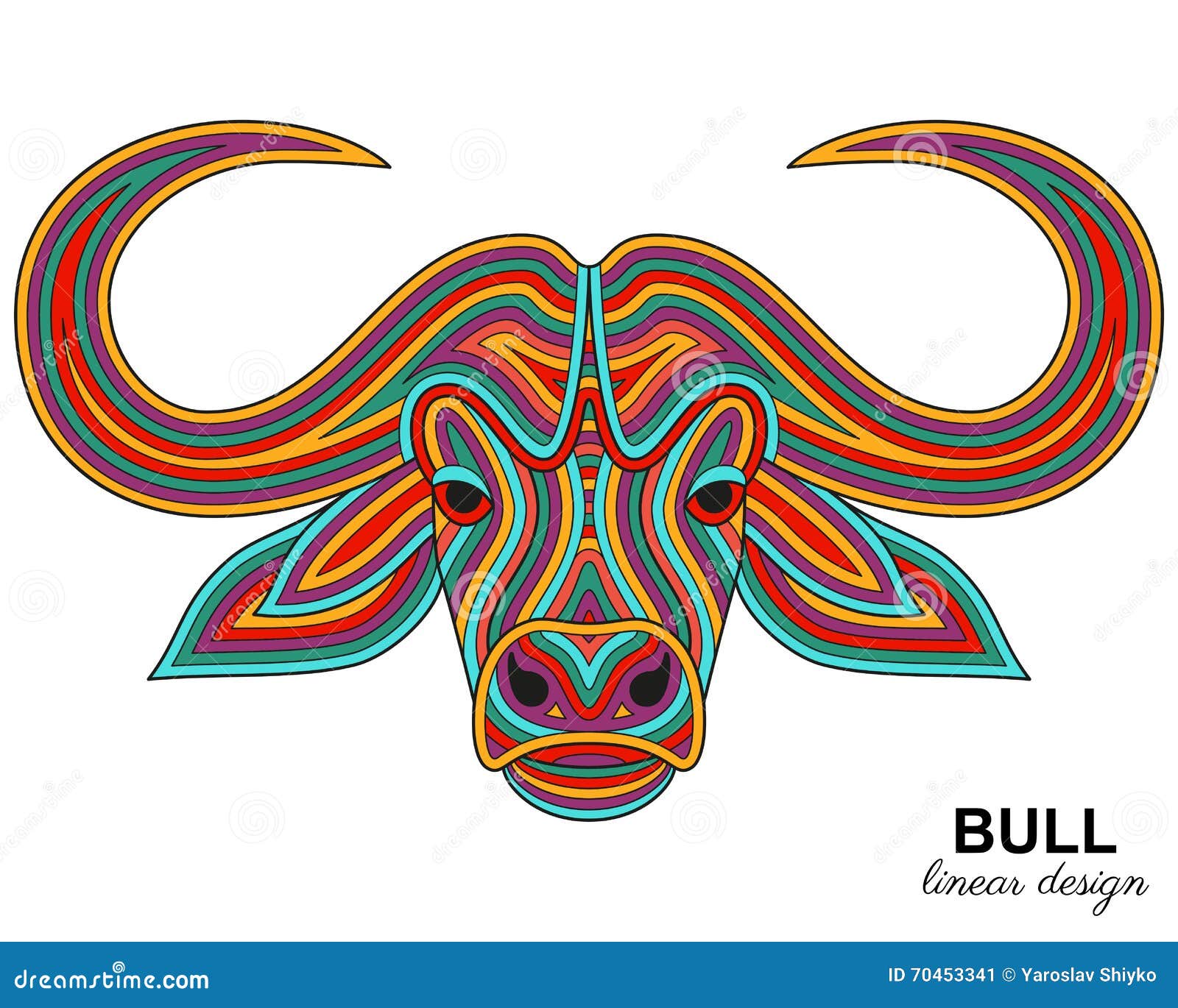 Creative Stylized Bull Head In Ethnic Linear Style. Animal Background ...