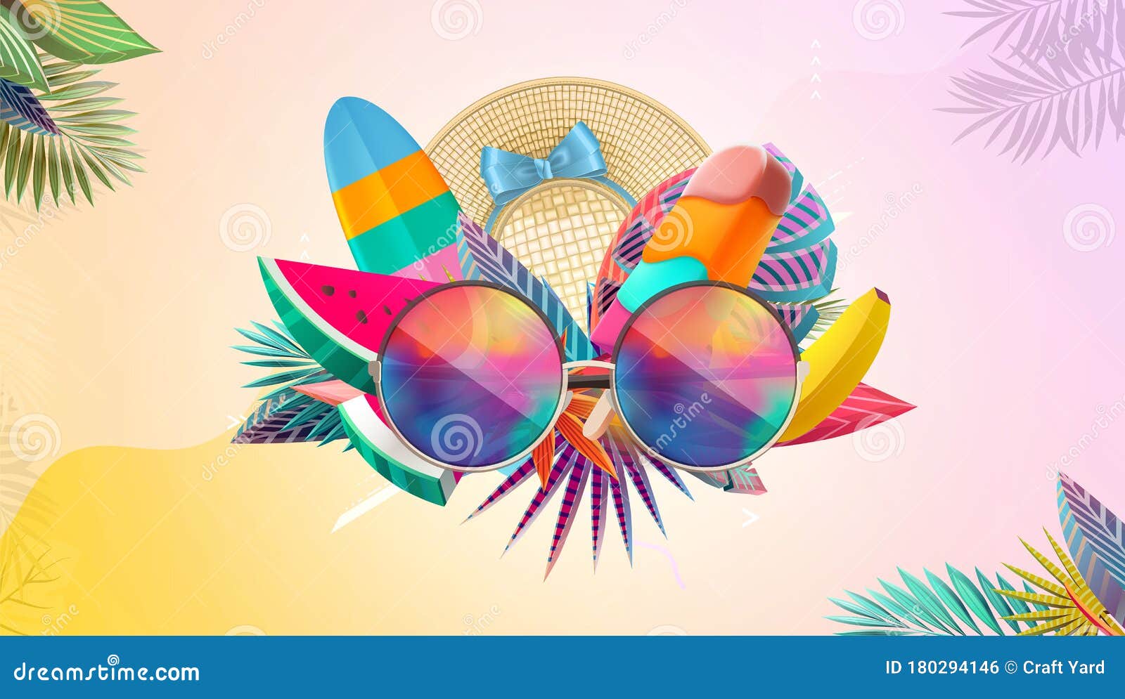 Creative Summer Concept Visual with Creative Art Direction Stock Vector ...