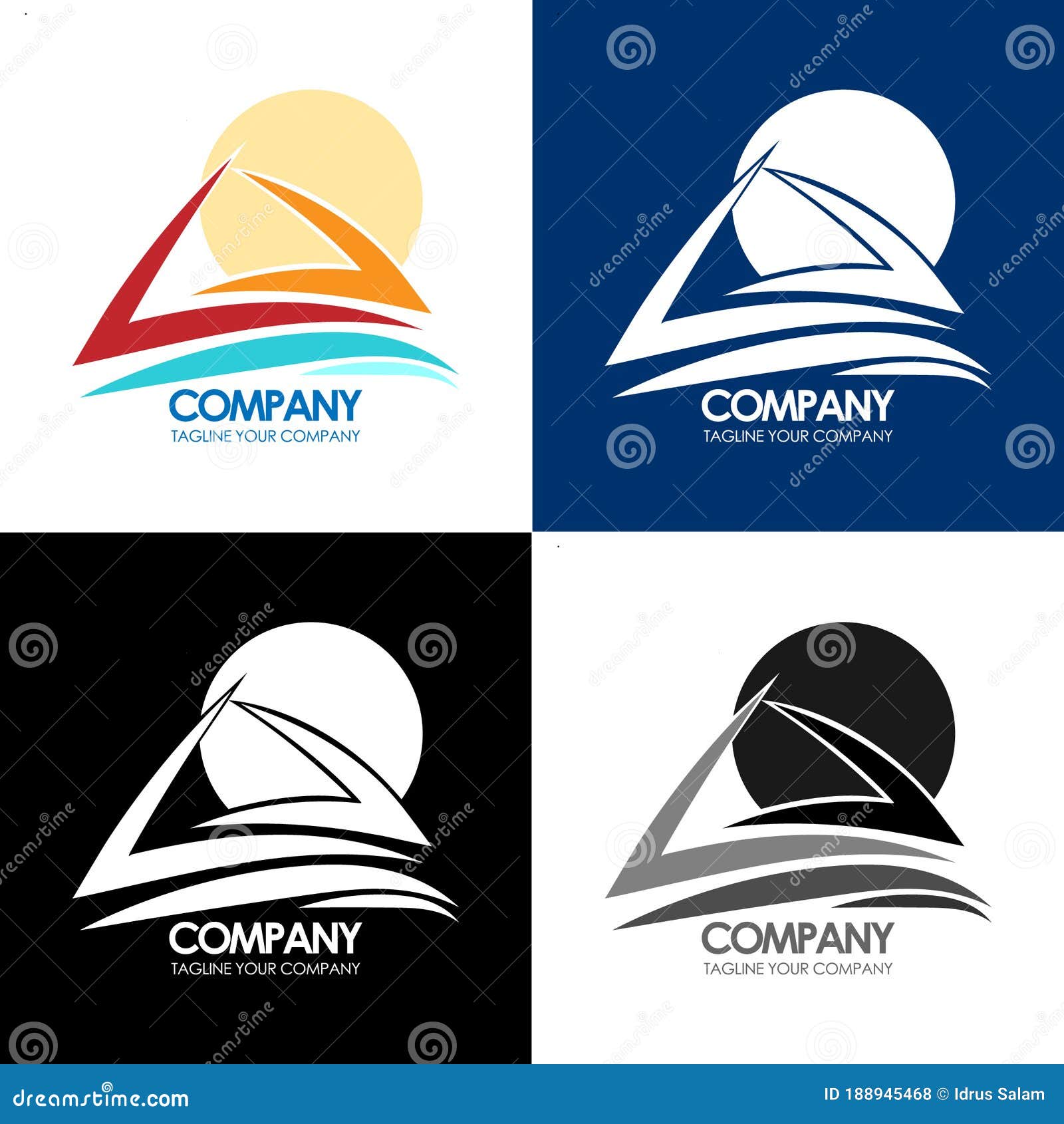 Creative Sun Sea and Sailing Boat Design Logo. Vector Logo Stock Vector ...