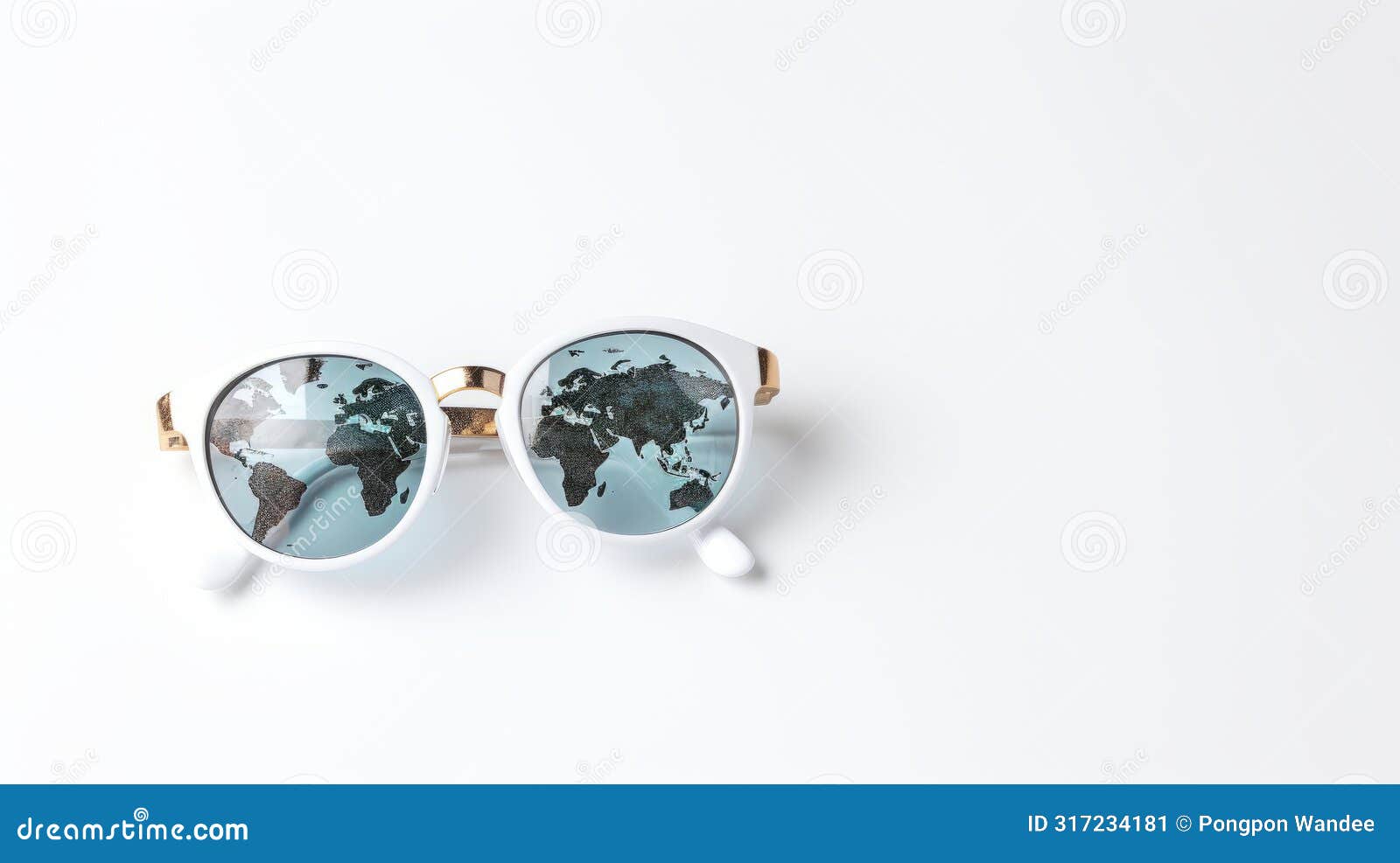 Creative Sunglasses with a World Map Reflection in the Lenses, Golden ...